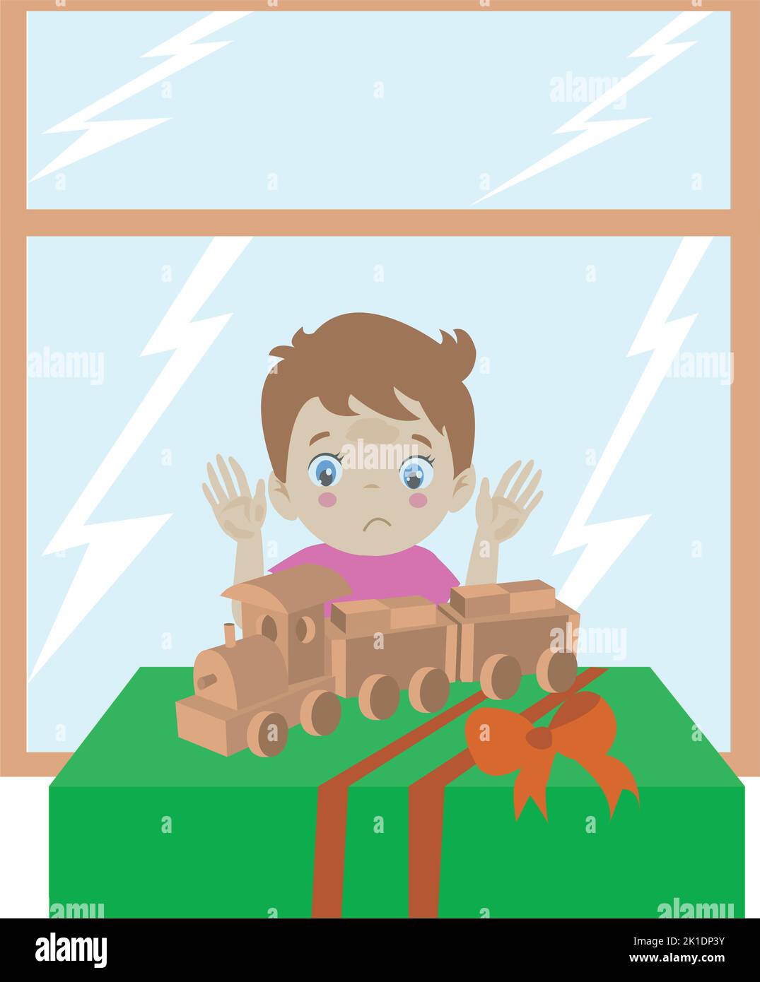 sad boy looking at toy train from window Stock Vector Image & Art - Alamy
