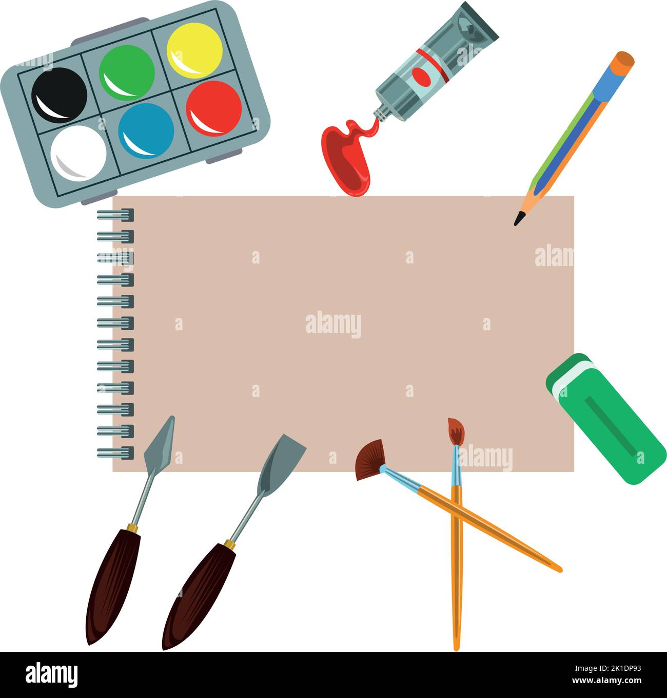 Art studio hand drawn art tools and supplies set. Palette paintbrush ...