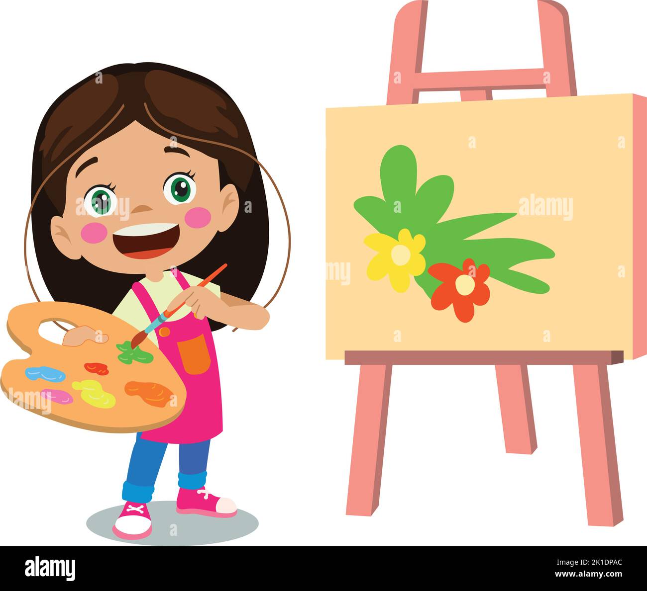 cute painter girl painting and her beautiful painting Stock Vector ...