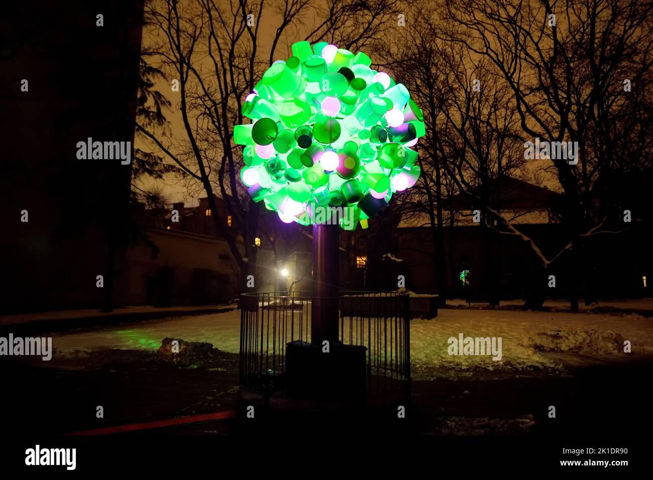 VILNIUS, LITHUANIA - JANUARY 26, 2022: Scenic light installations ...