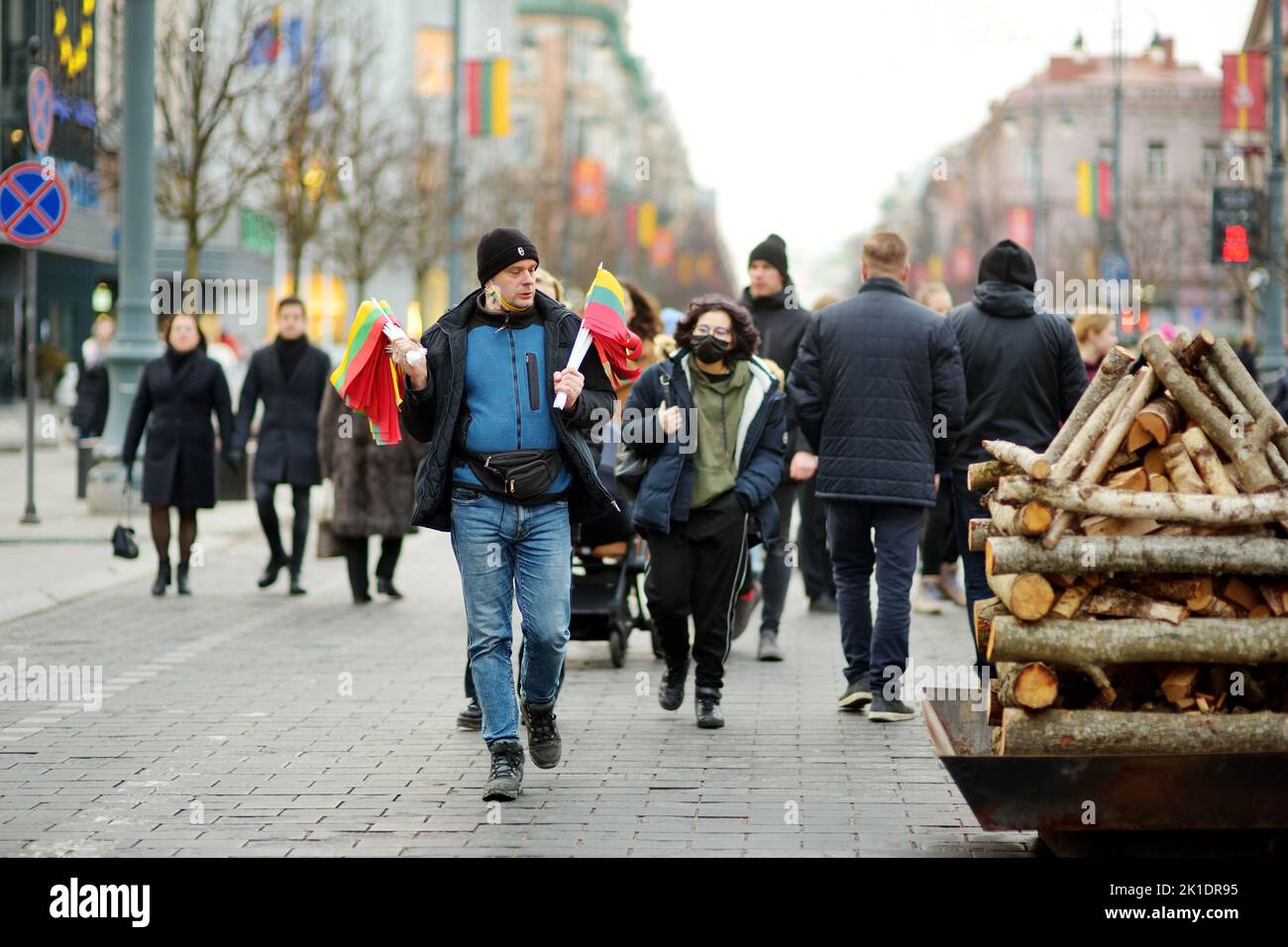 VILNIUS, LITHUANIA - FEBRUARY 16, 2022: Hundreds of people attending ...