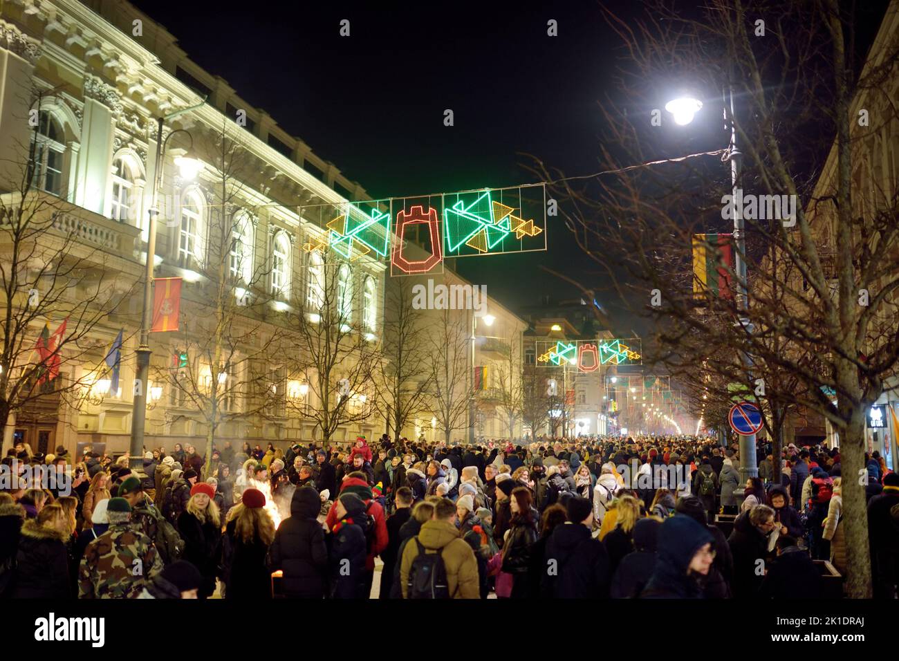 VILNIUS, LITHUANIA - FEBRUARY 16, 2022: Hundreds of people attending ...