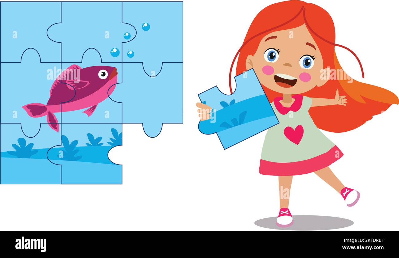 cute pretty girl doing puzzles Stock Vector Image & Art - Alamy