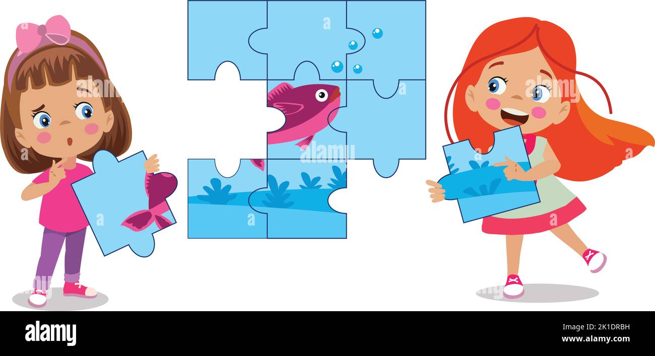 cute kids doing puzzles helping each other Stock Vector Image & Art - Alamy