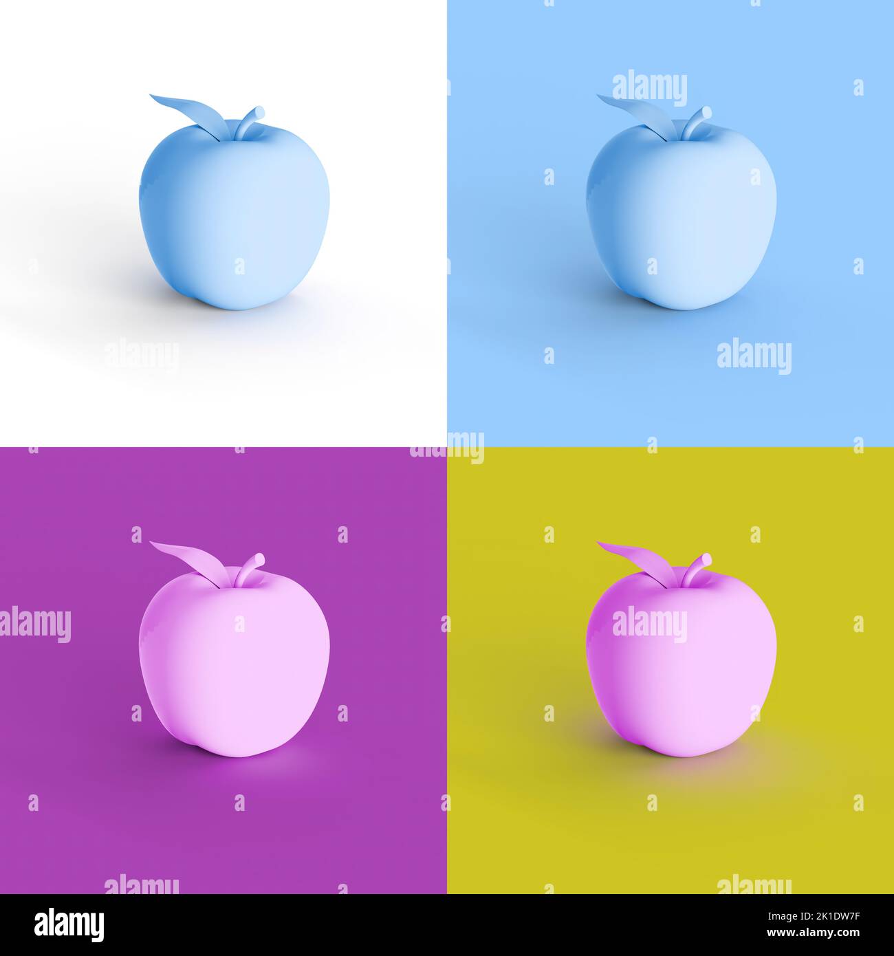 A pop art collage of 3D rendered apple isolated on colorful backgrounds ...