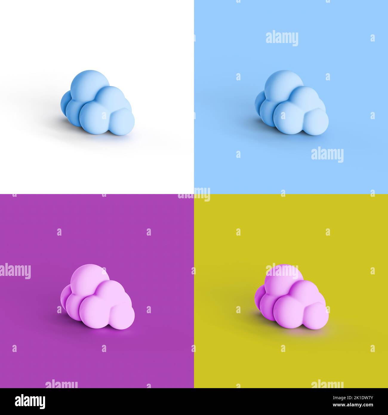 A pop art collage of 3D rendered cloud form isolated on colorful ...