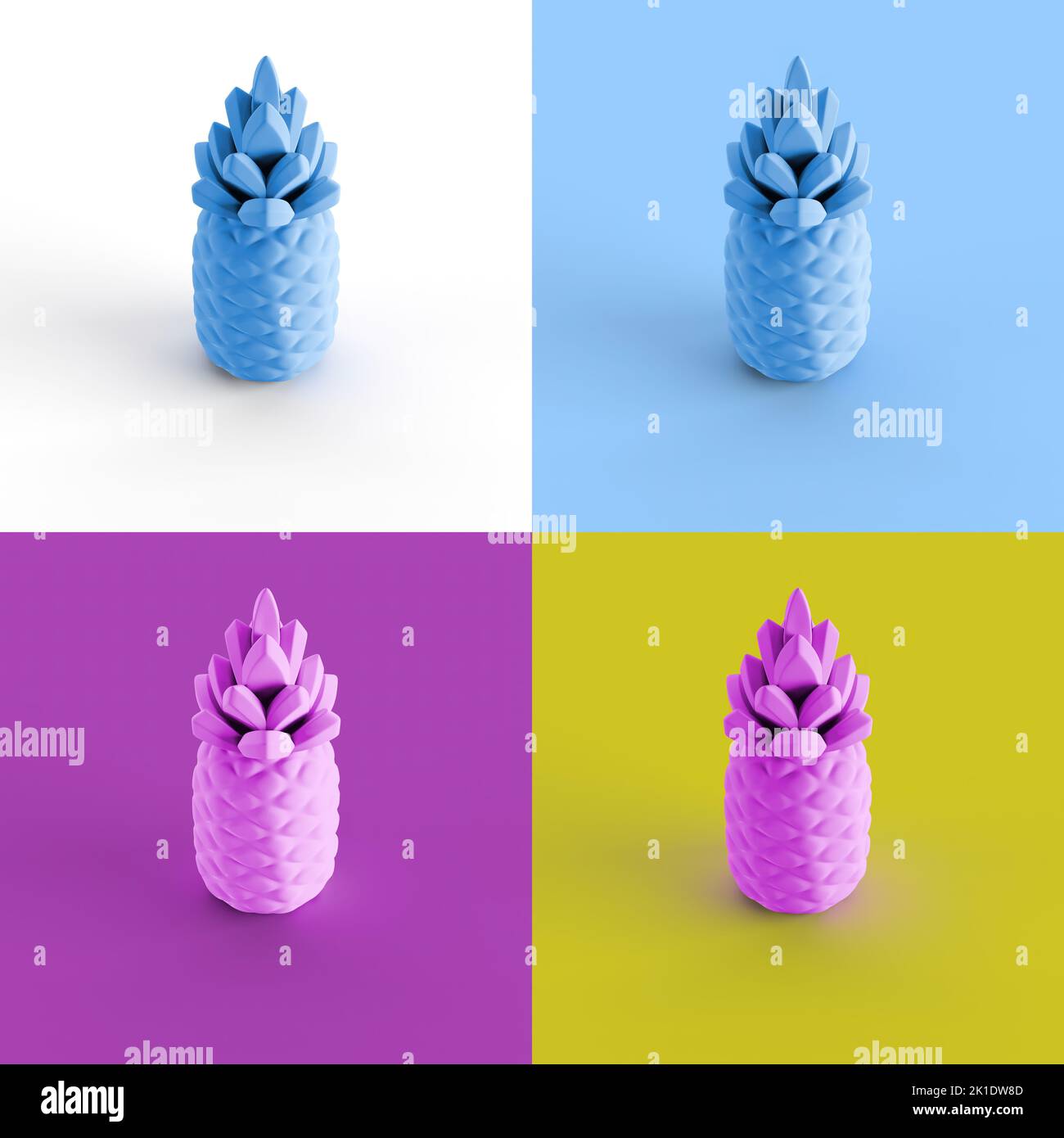 A pop art collage of 3D rendered pineapple isolated on colorful ...