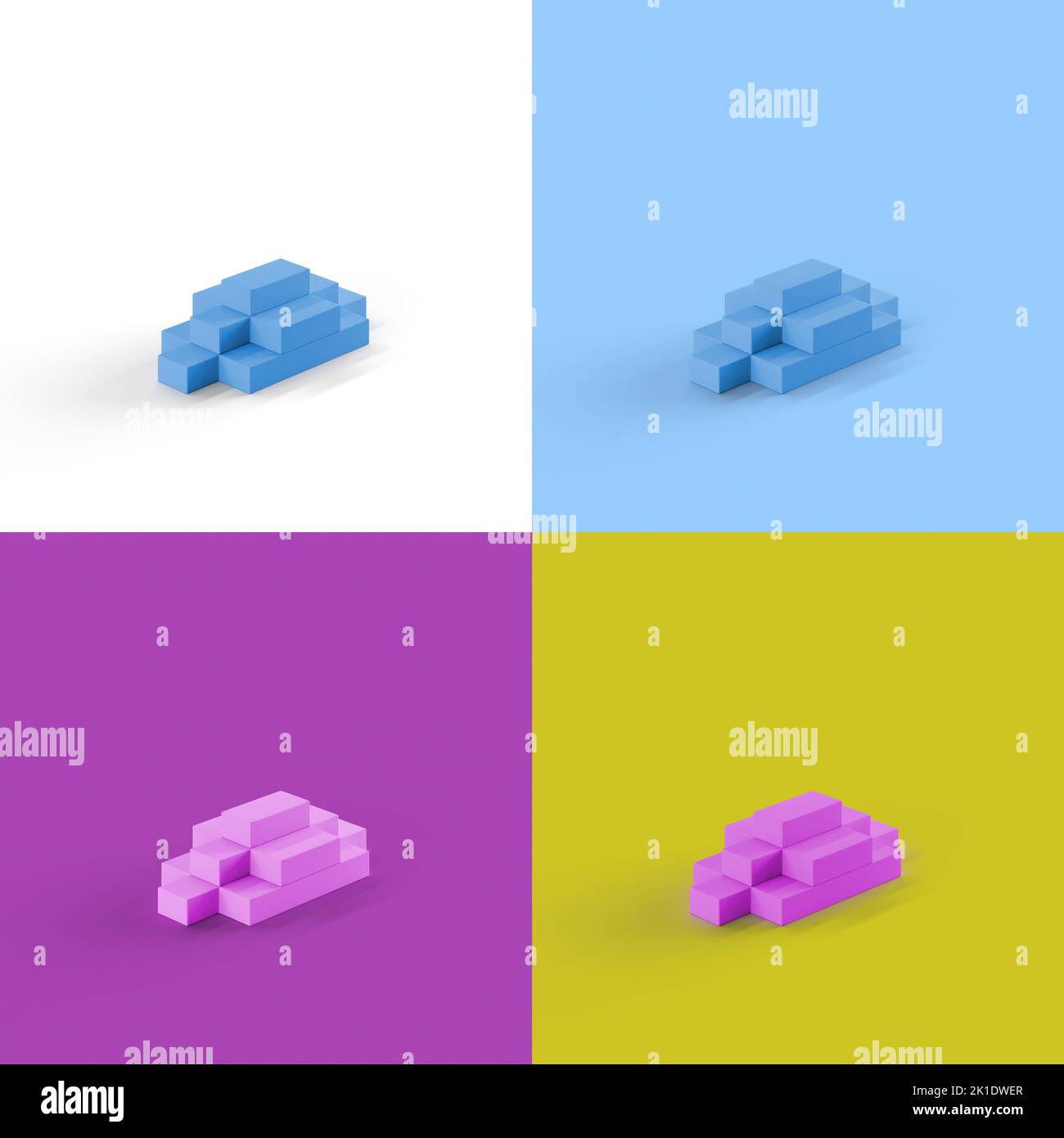 A pop art collage of 3D rendered abstract cloud form legos isolated on ...