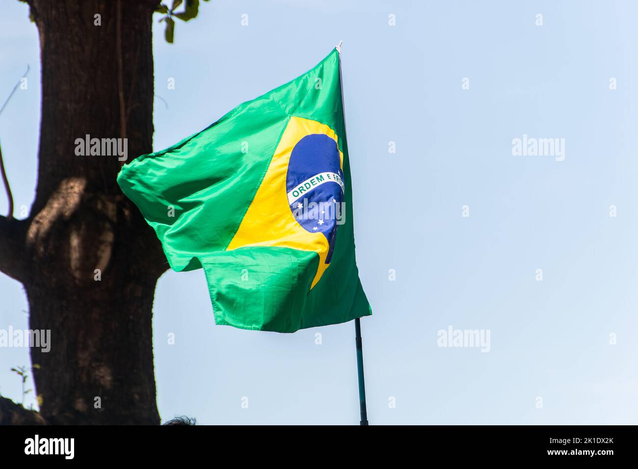 Brazilian flag outdoors in Rio de Janeiro Brazil Stock Photo - Alamy