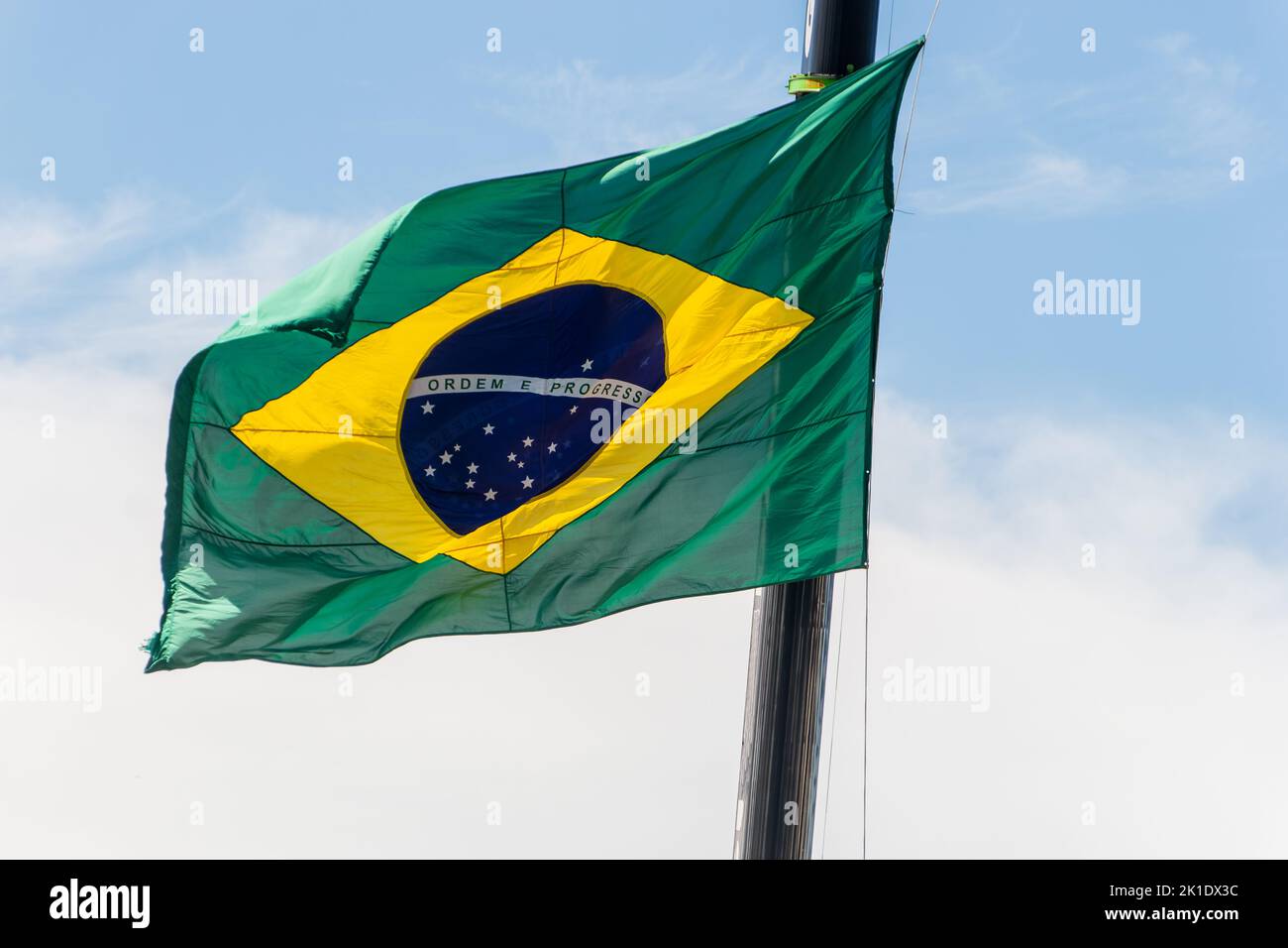 Brazilian flag outdoors in Rio de Janeiro Brazil Stock Photo - Alamy