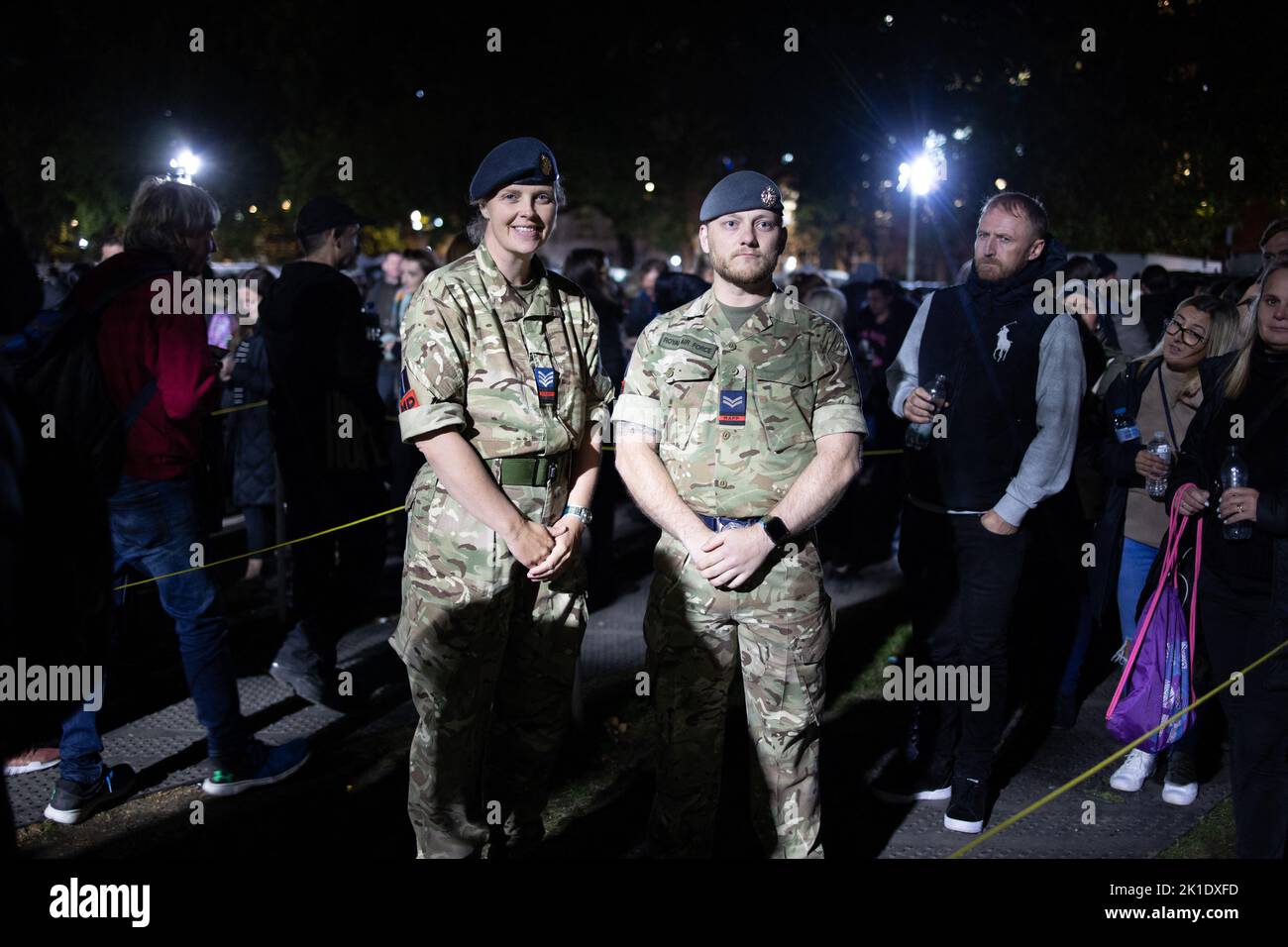 London, UK. 18th Sep, 2022. Royal Air Force soldiers queue overnight in ...