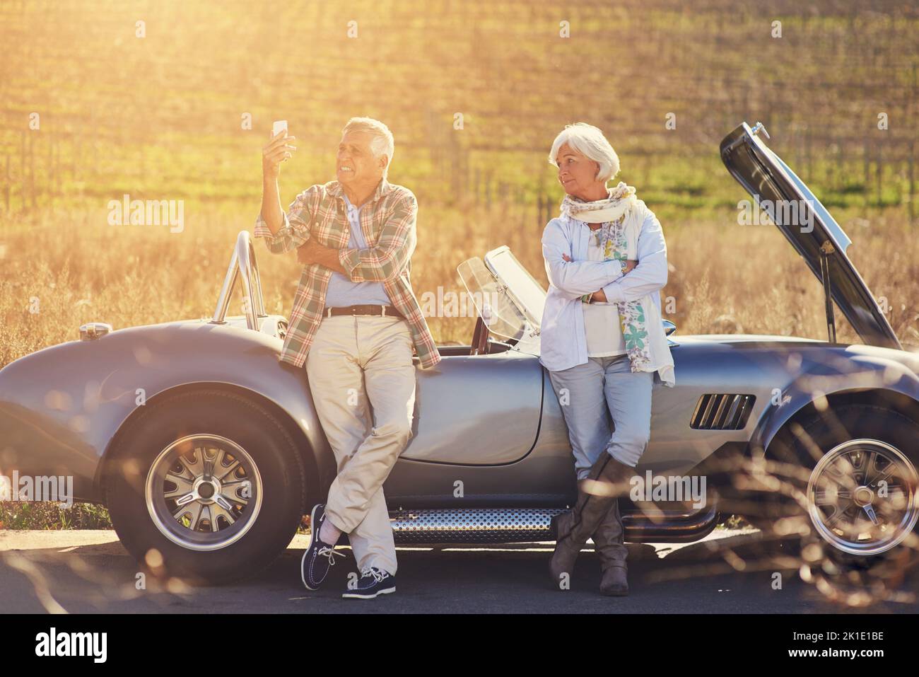 No reception...a senior man trying to get cellphone reception while on ...