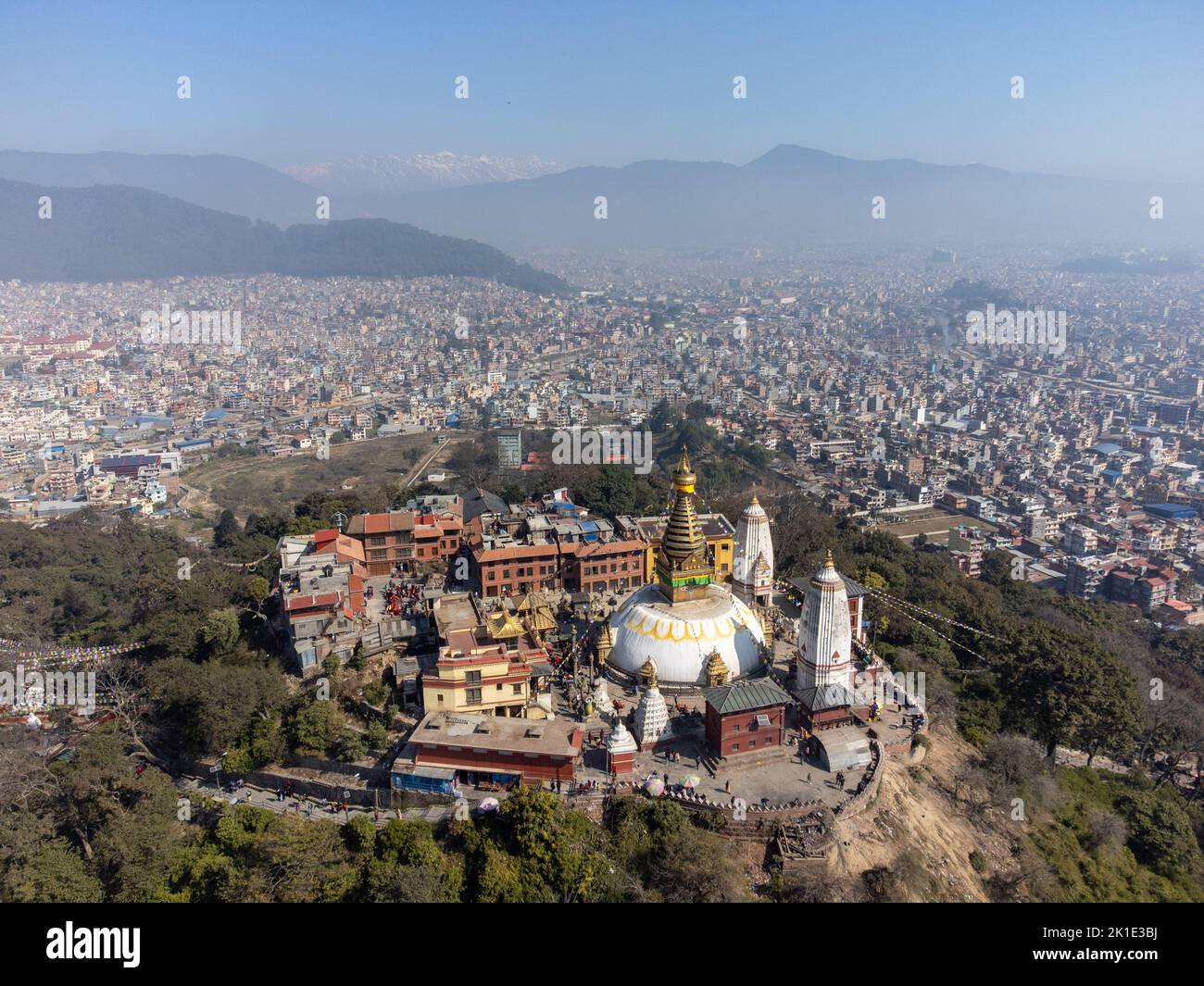 The Swayambhu Mahachaitya Temple in Kathmandu, Nepal with the city and ...