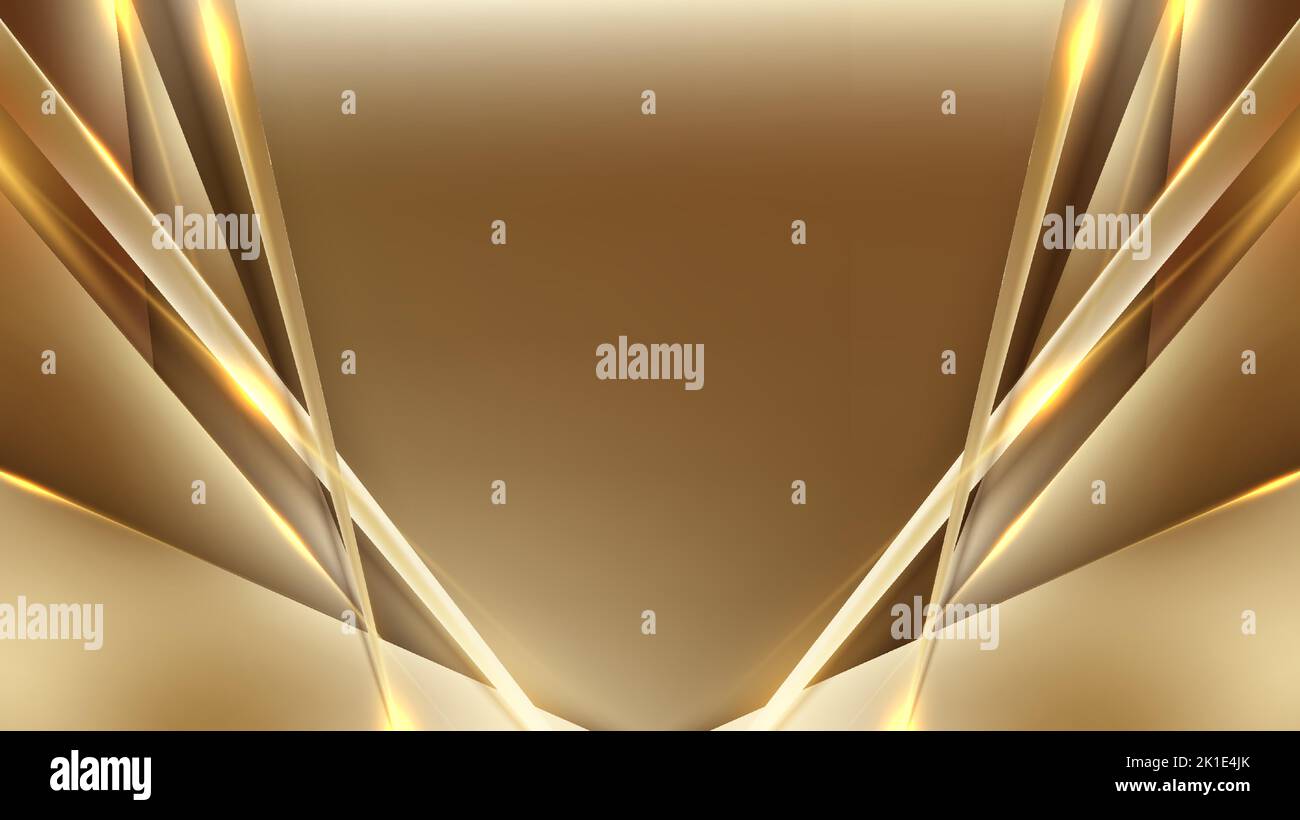 Abstract luxury style 3D golden stripes and lines decoration with lighting effect on gold ...