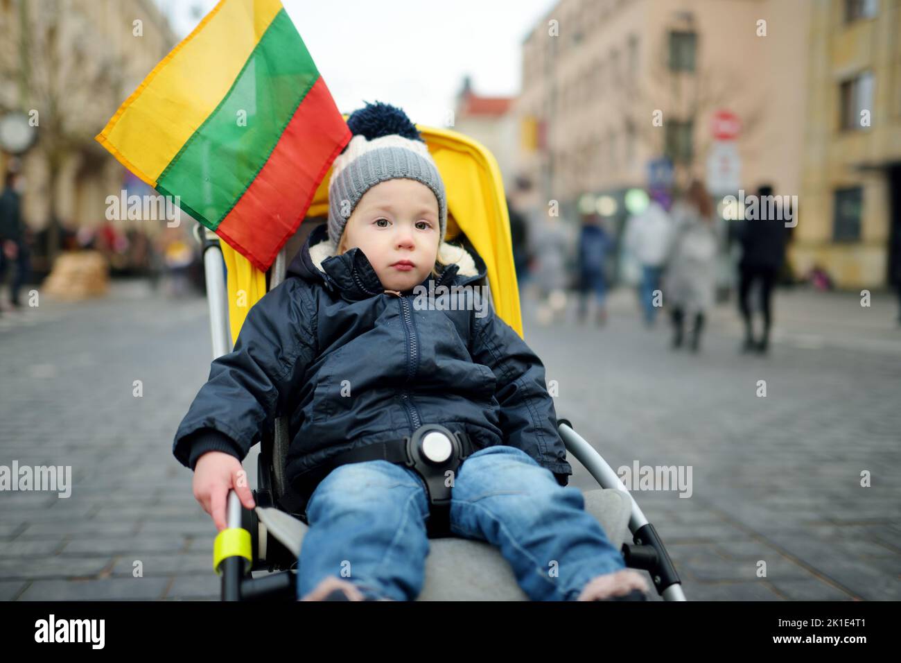 Adorable toddler boy celebrating Lithuanian Independence Day holding ...