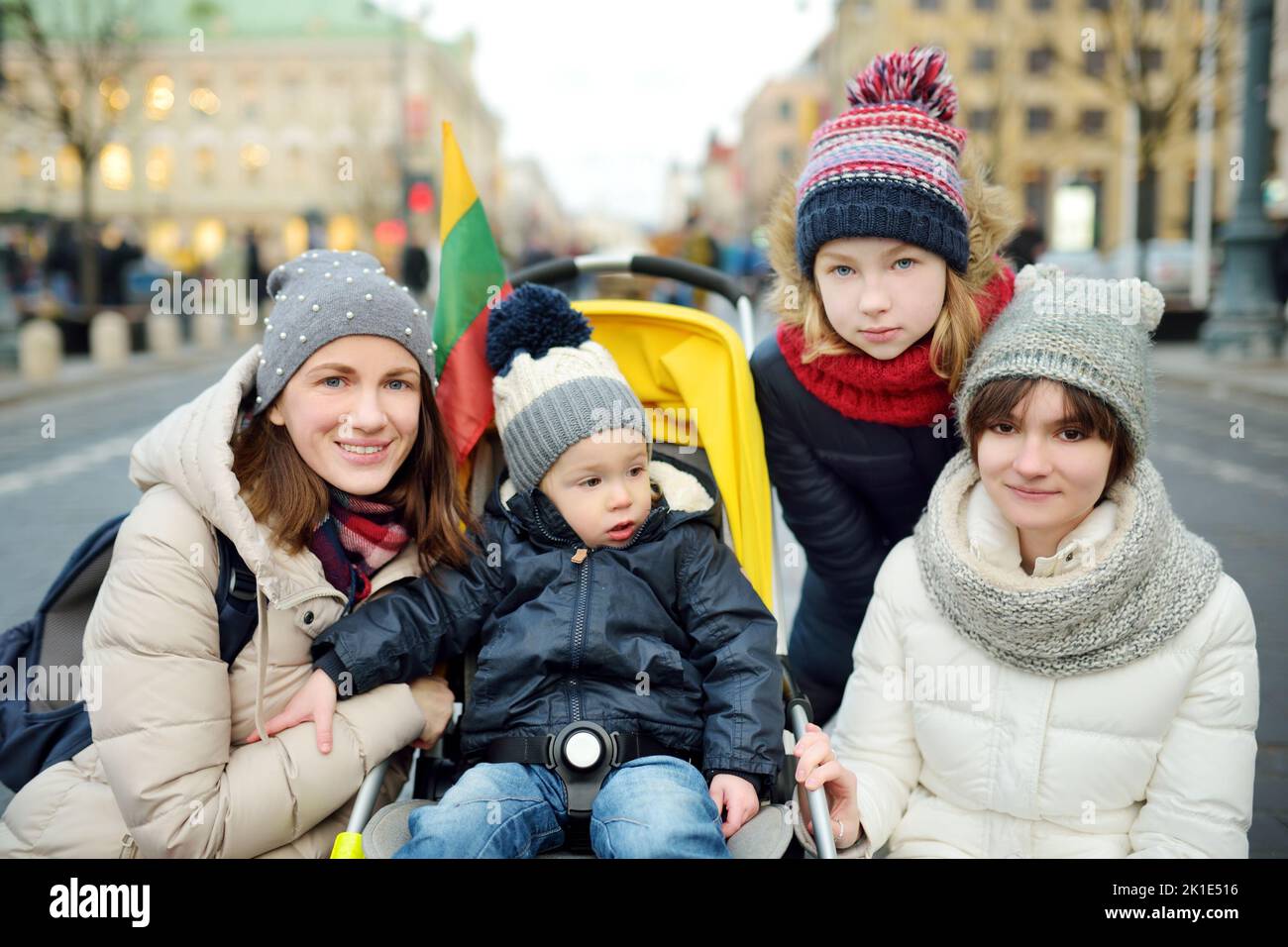 Young mother and her three children celebrating Lithuanian Independence ...