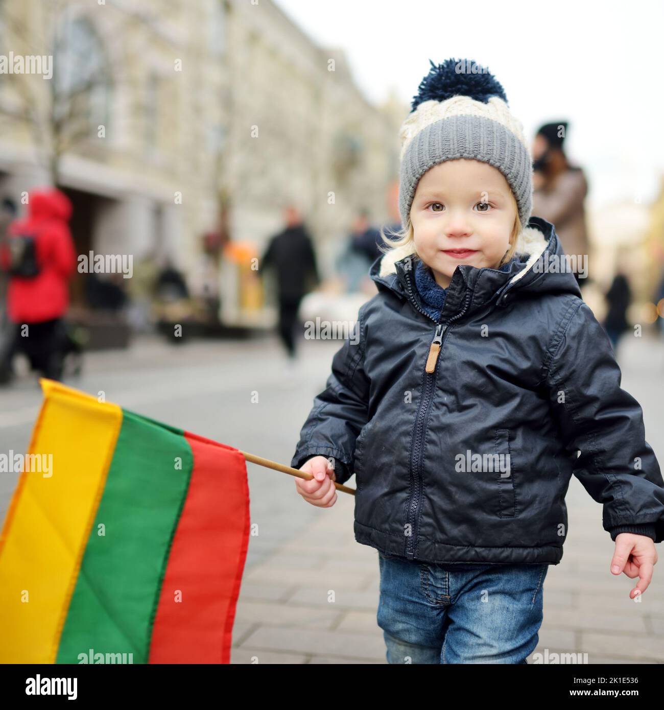 Adorable toddler boy celebrating Lithuanian Independence Day holding ...
