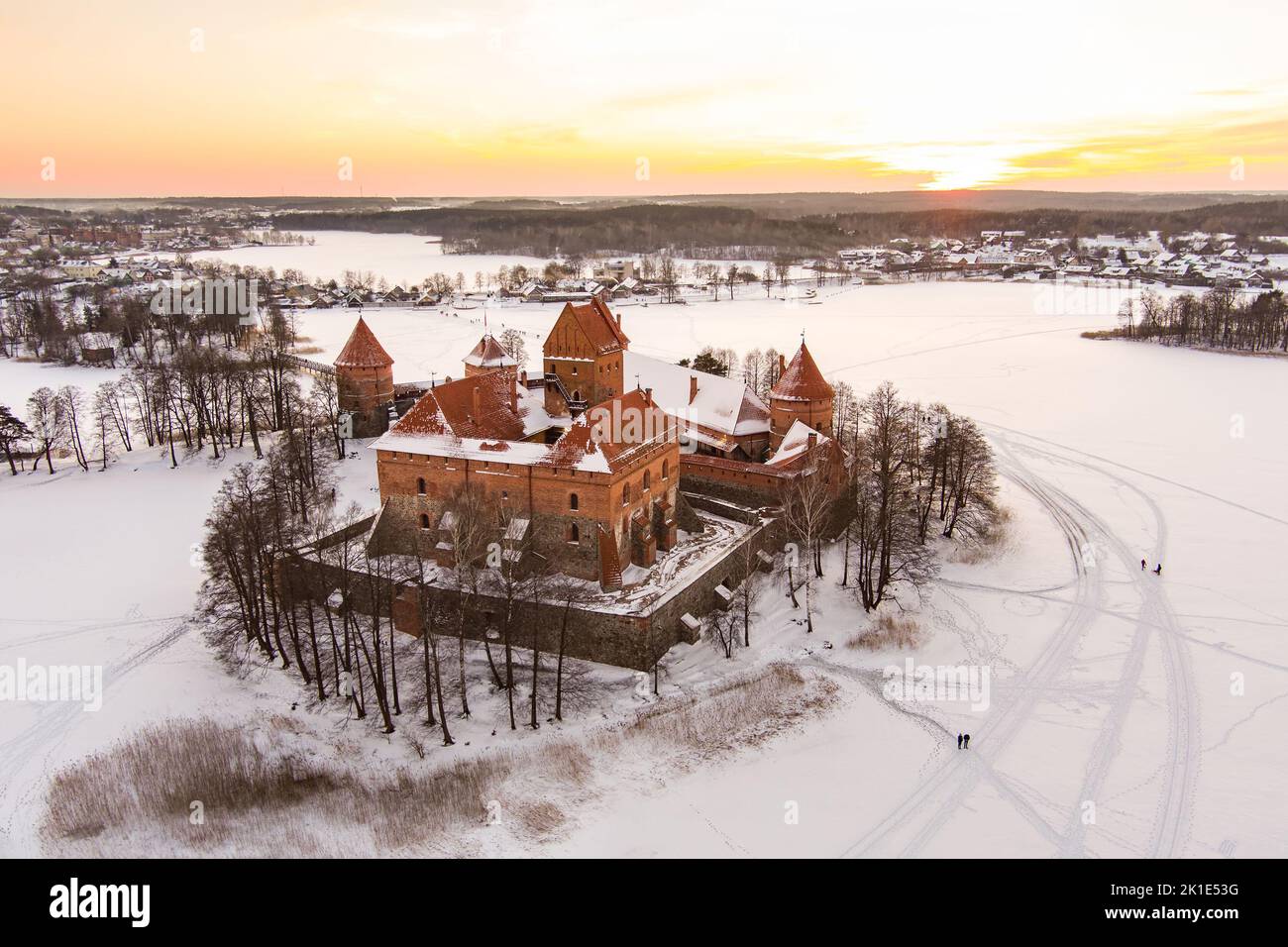 Beautiful aerial view of Trakai Island Castle, located in Trakai ...