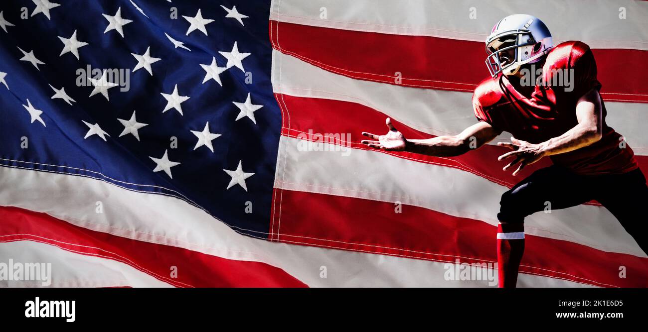 American Football Player against close-up of an american flag Stock ...