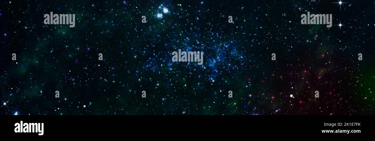 Panoramic looking into deep space. Dark night sky full of stars. The ...