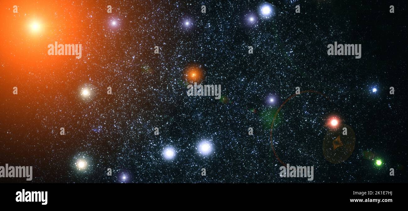 panoramic looking into deep space. Dark night sky full of stars. The ...