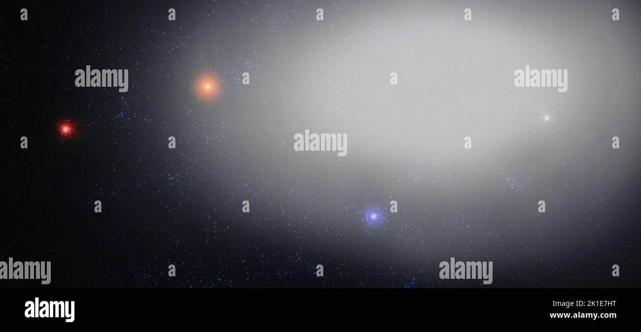 panoramic looking into deep space. Dark night sky full of stars. The ...