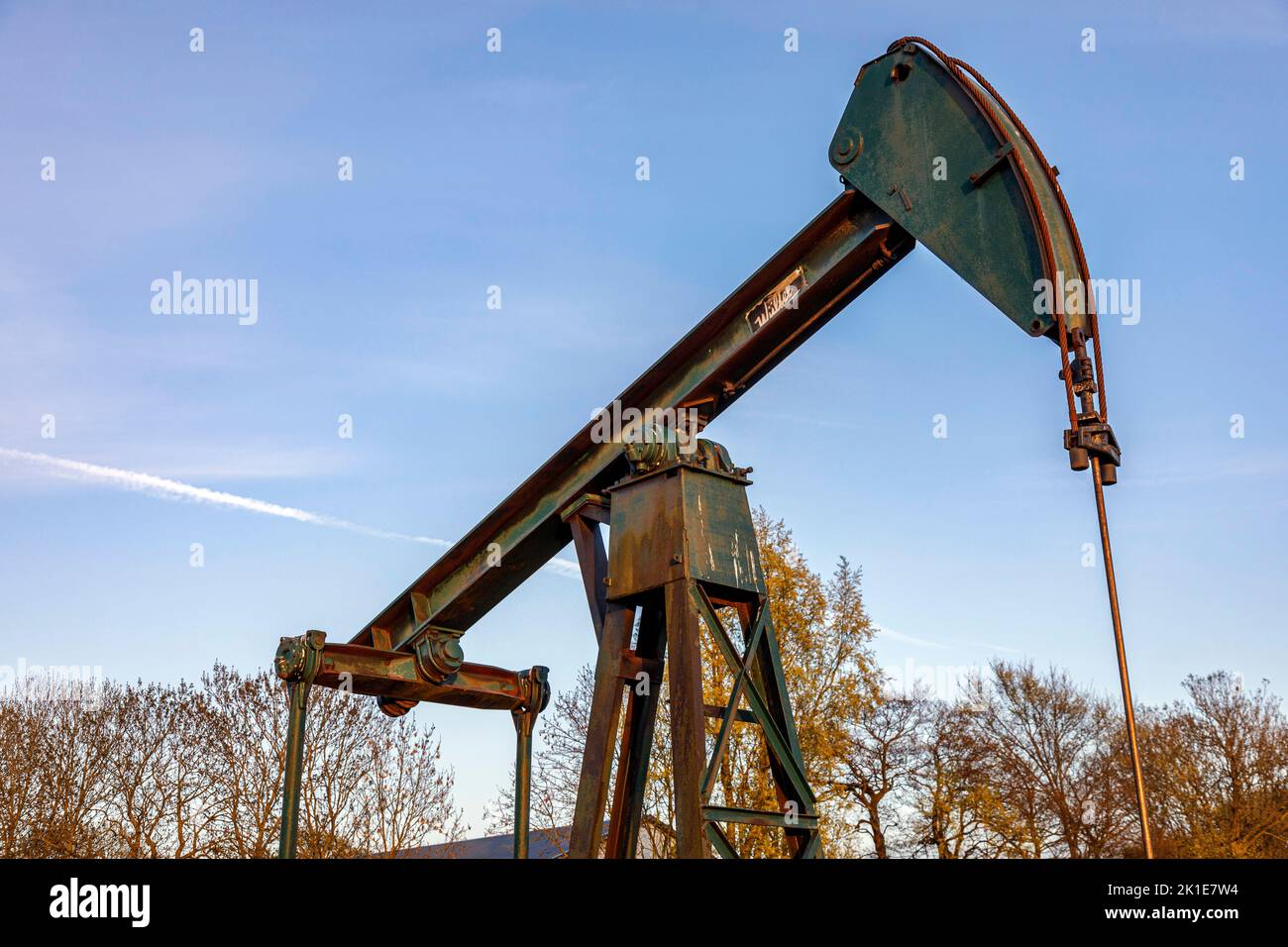 Historical oil pump, this horsehead pump in Lohe-Rickelshof (Northern ...