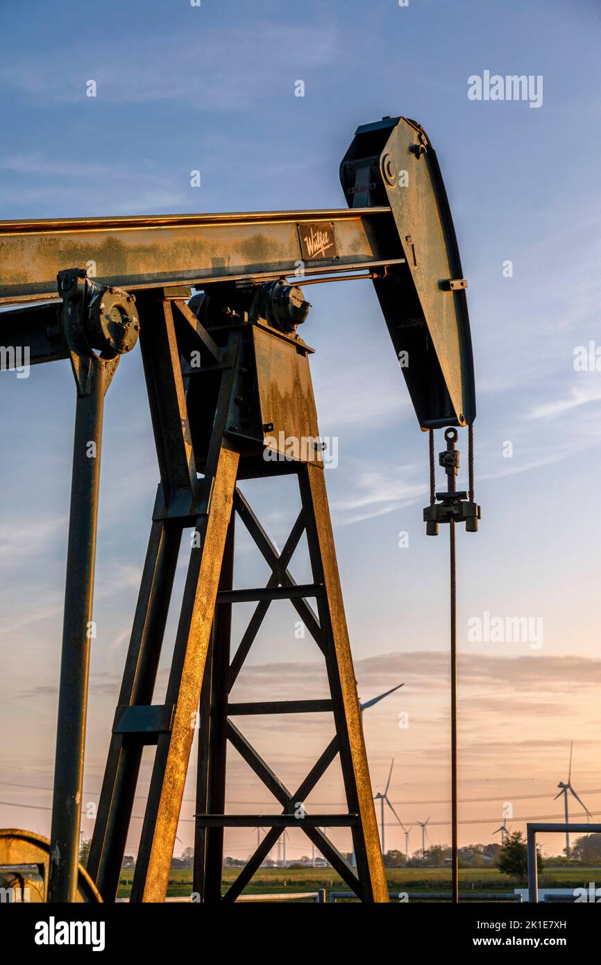 Historical oil pump, this horsehead pump in Lohe-Rickelshof (Northern ...