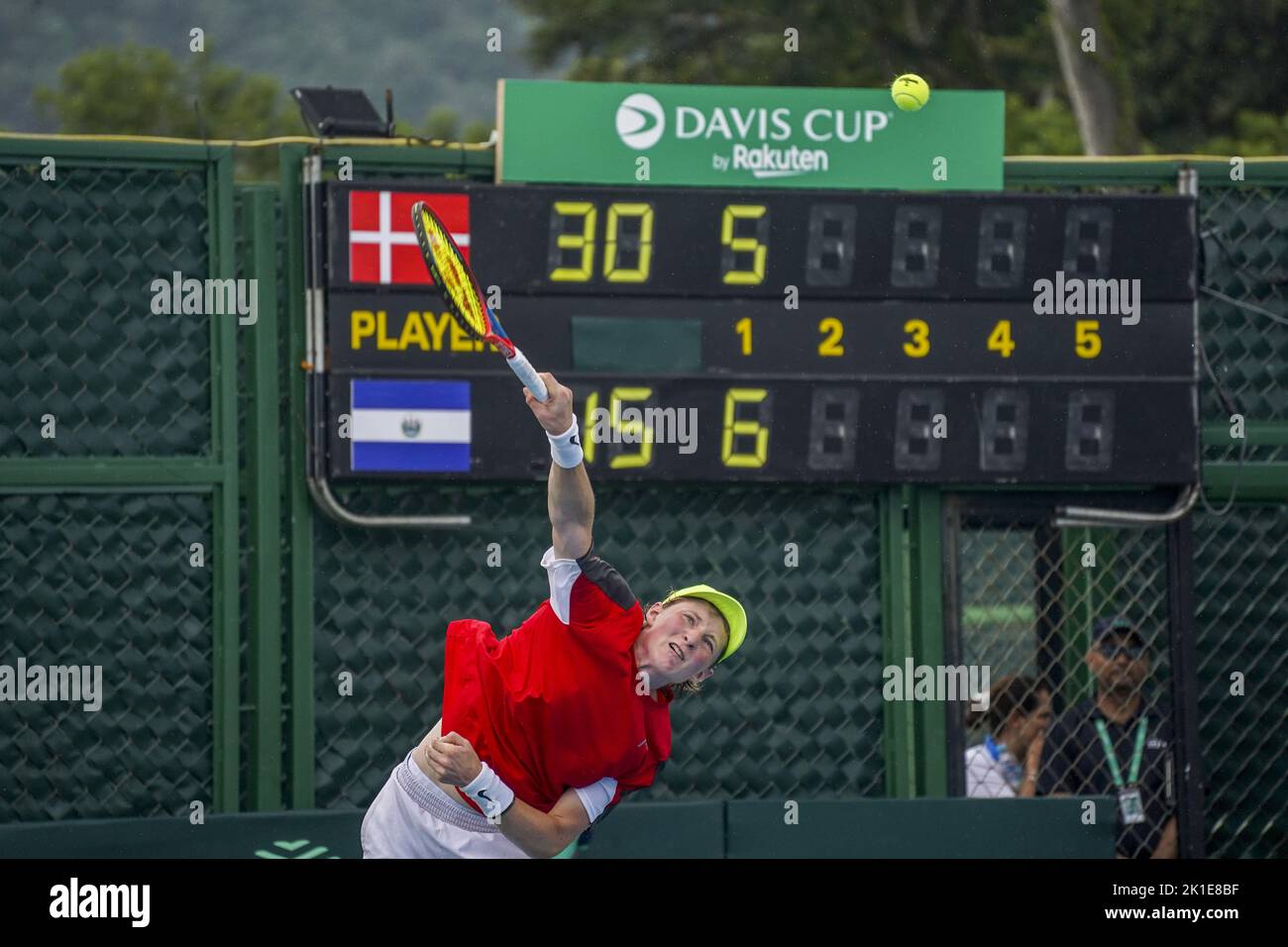 Zaragoza, El Salvador. 17th Sep, 2022. Elmer Moller from Denmark serves ...