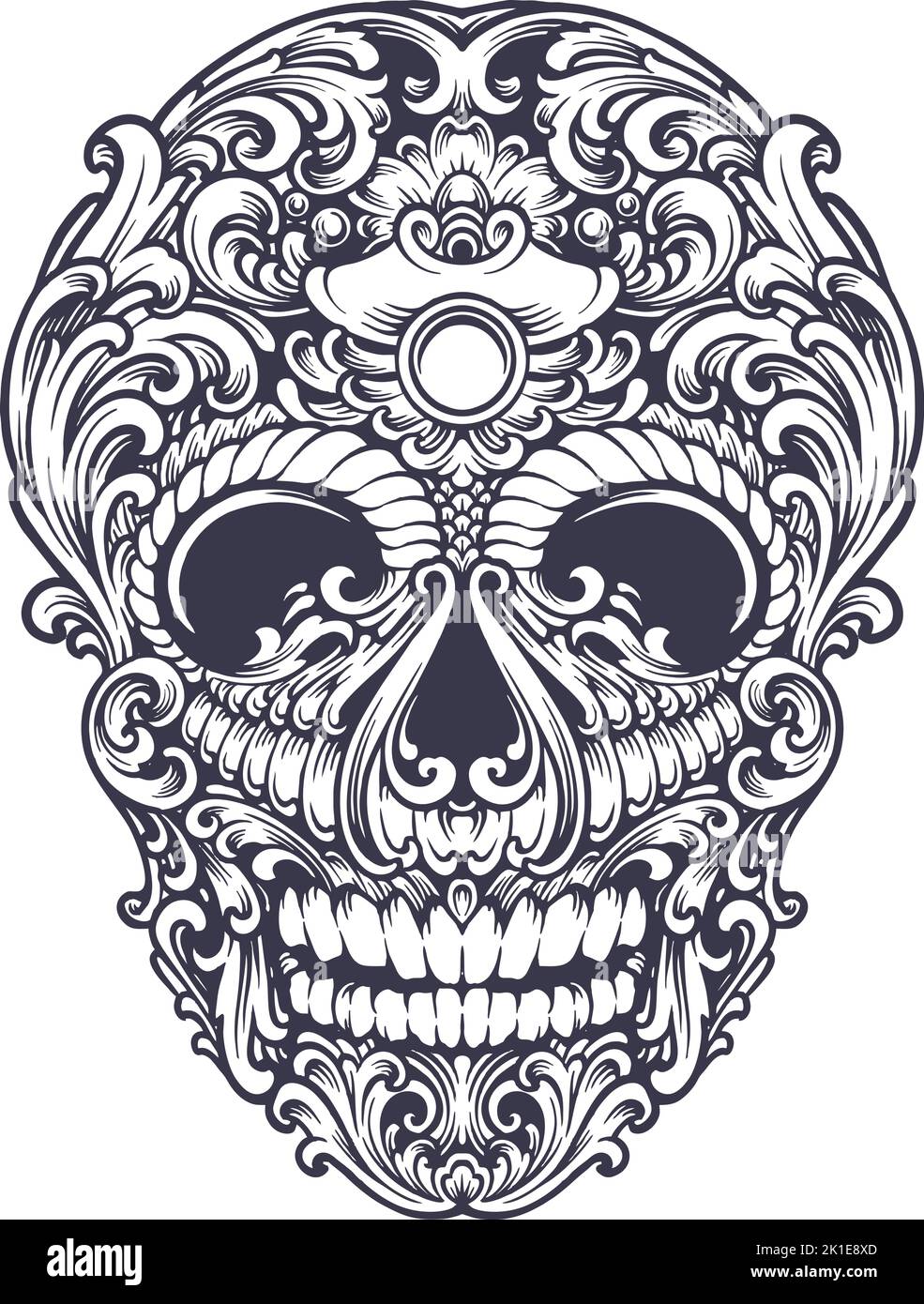 Classic luxury skull head ornament monochrome vector illustrations for ...