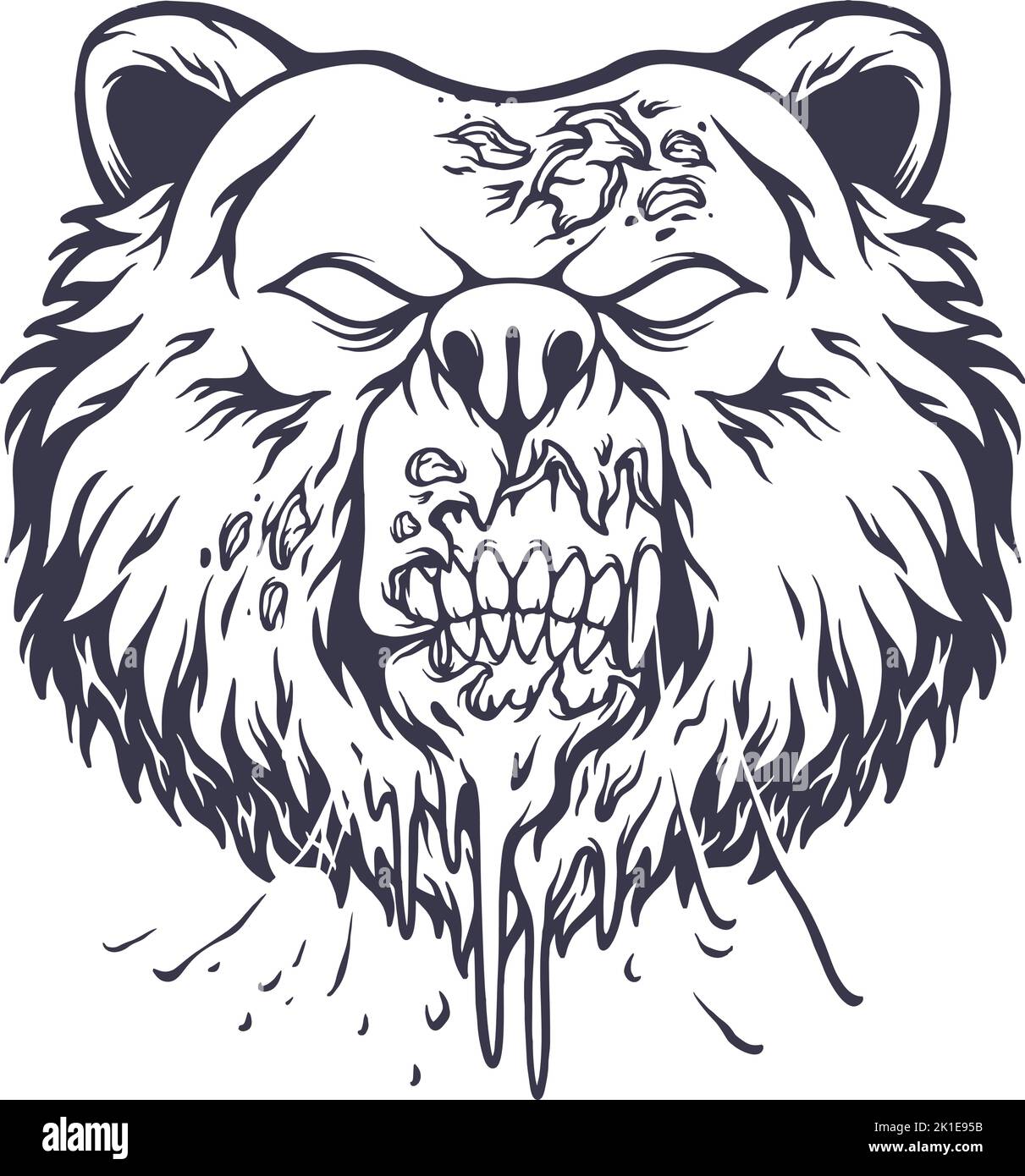 Scary angry bear head monochrome vector illustrations for your work ...