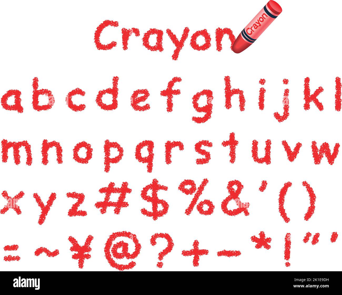 Vector Red Crayon Font Isolated On A White Background. Lower Case And ...