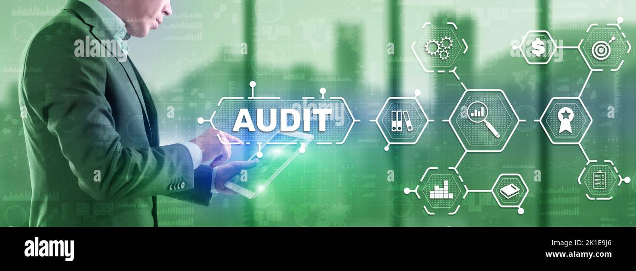 Audit. Checking the financial statements of the company. Businessman ...