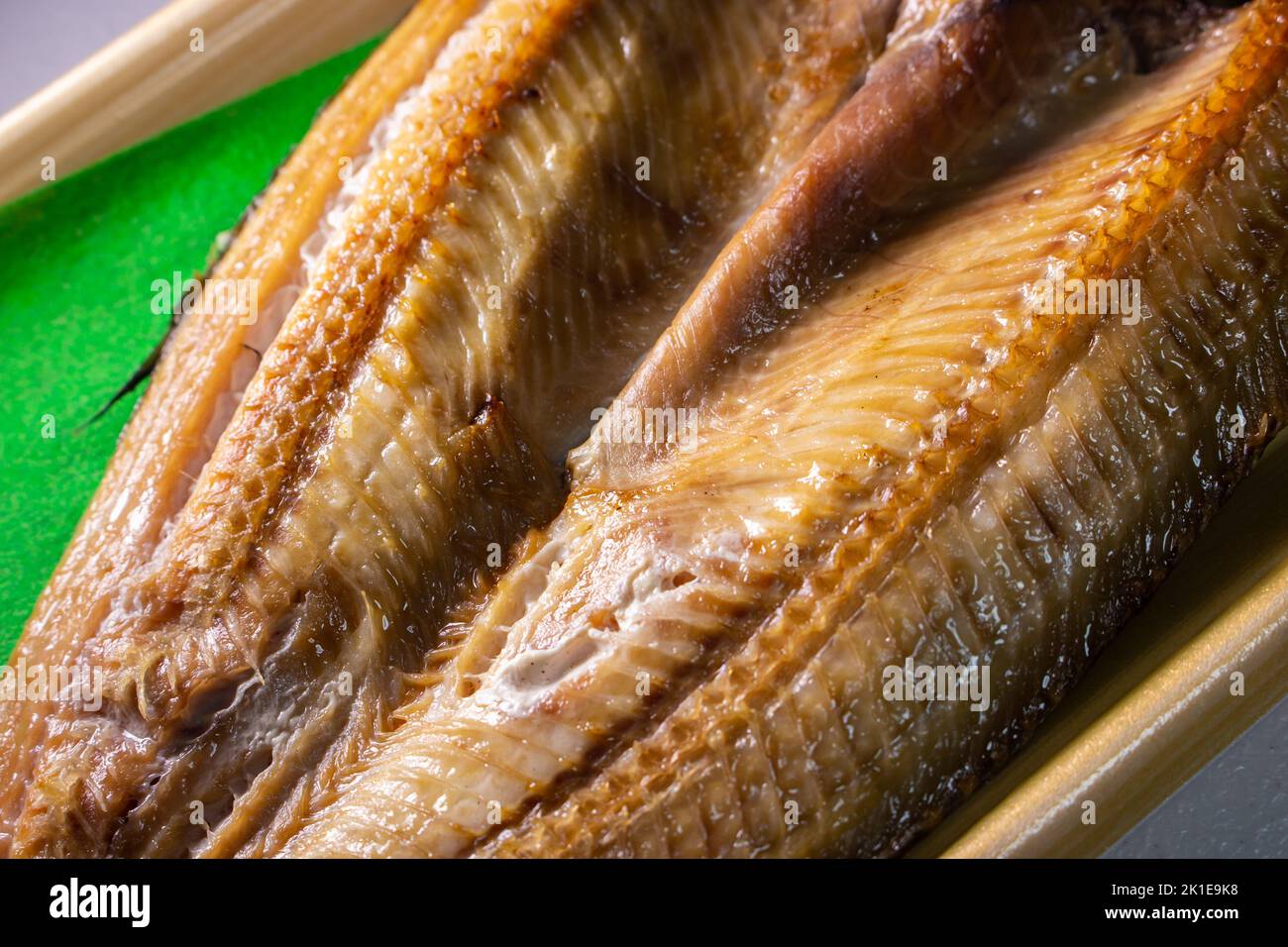 Closeup Japanese Aji no Hiraki (dried and salted horse mackerel) in a ...