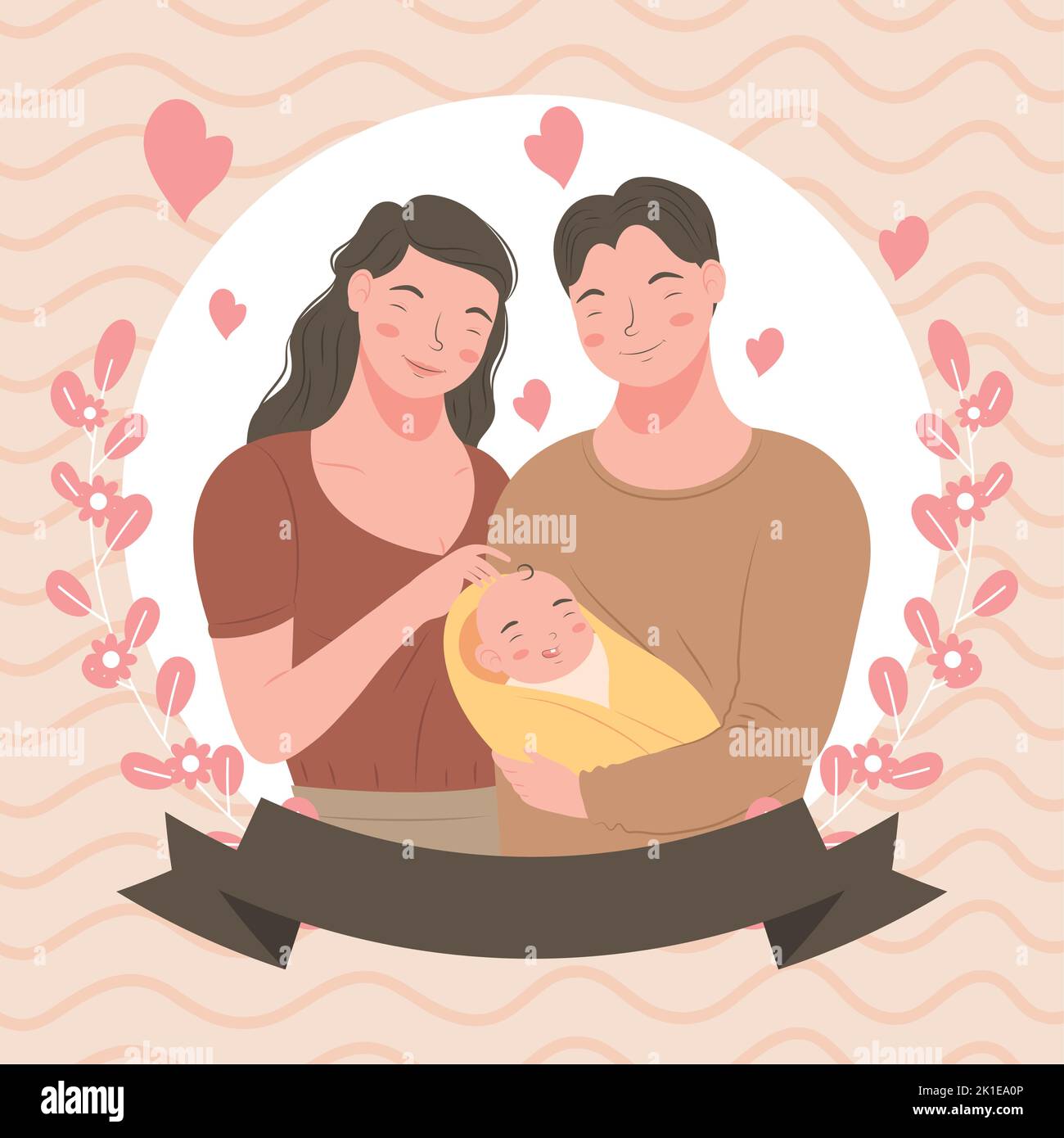 korean couple with baby characters card Stock Vector Image & Art - Alamy