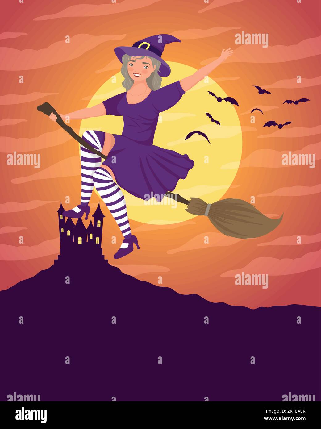 witch flying and castle scene Stock Vector Image & Art - Alamy