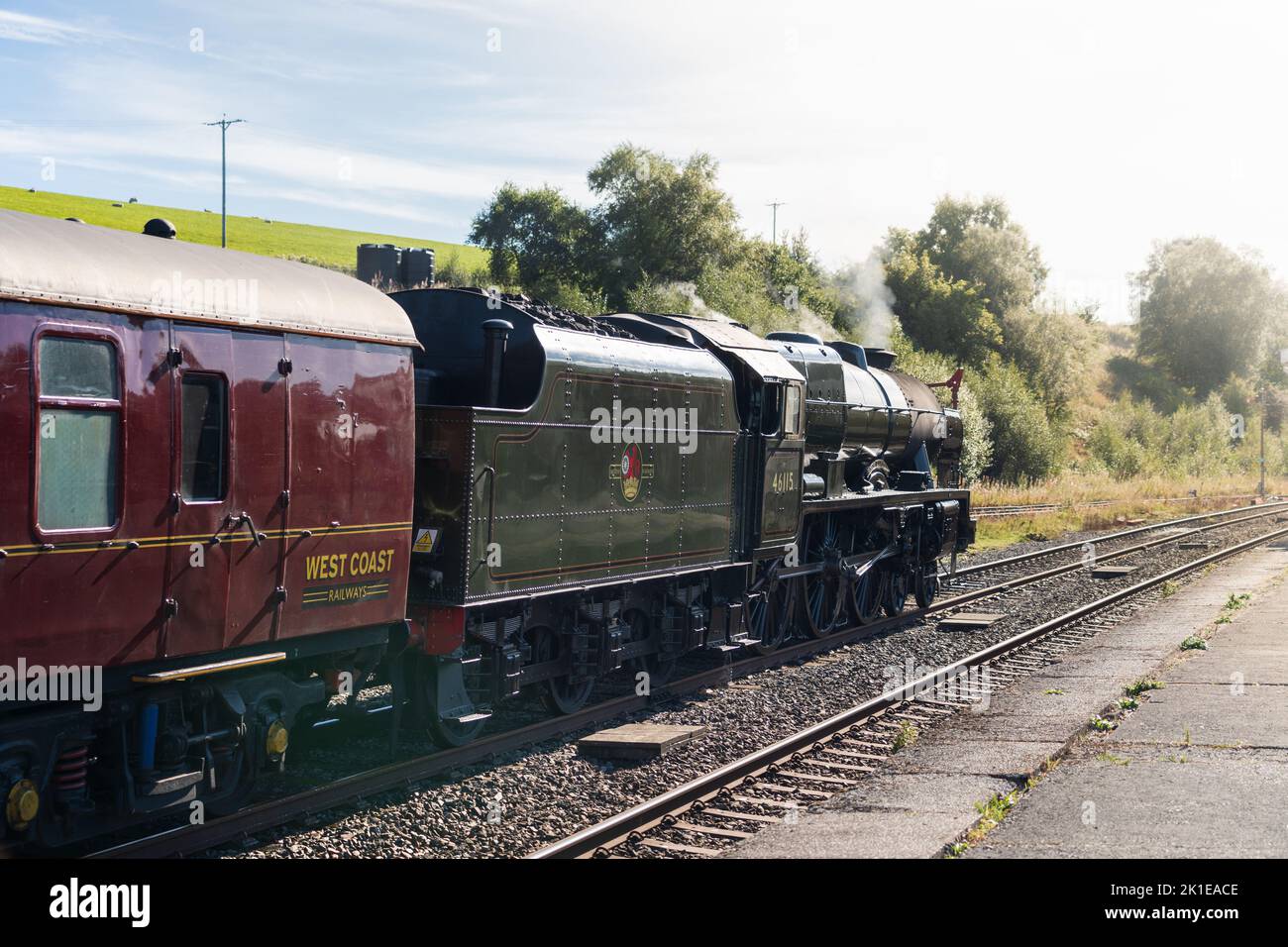 The LMS Royal Scot class 46115 Scots Guardsman at Hellifield station ...