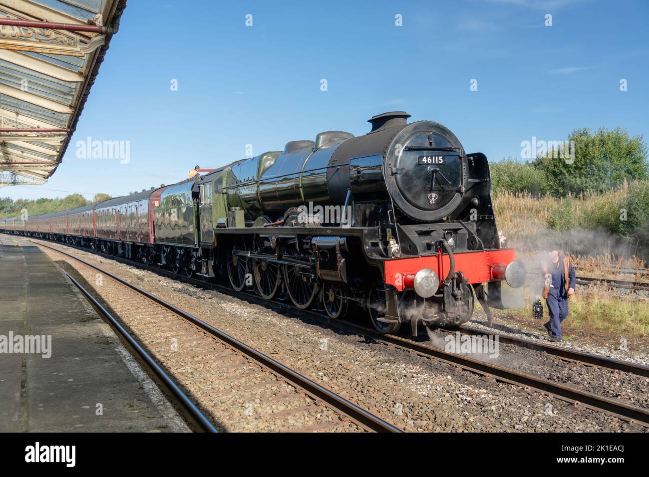 The LMS Royal Scot class 46115 Scots Guardsman at Hellifield station ...