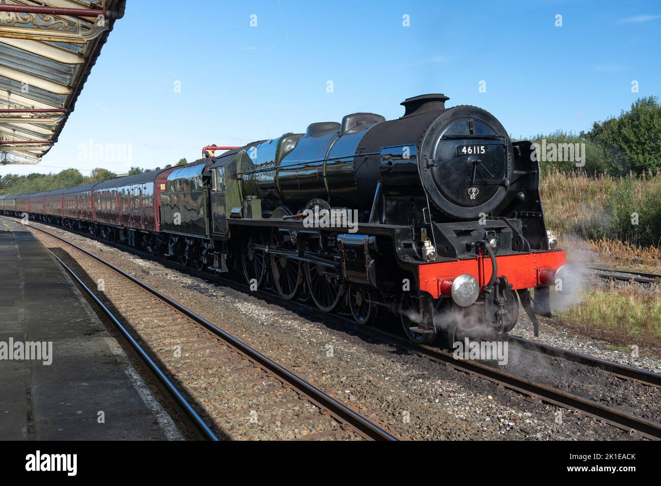 The LMS Royal Scot class 46115 Scots Guardsman at Hellifield station ...