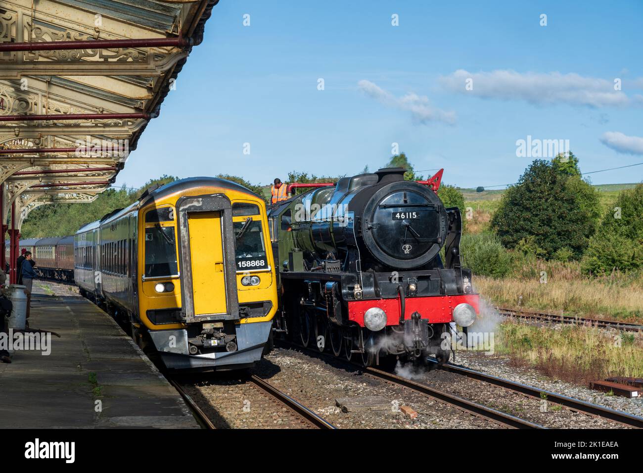 The LMS Royal Scot class 46115 Scots Guardsman and a modern diesel ...