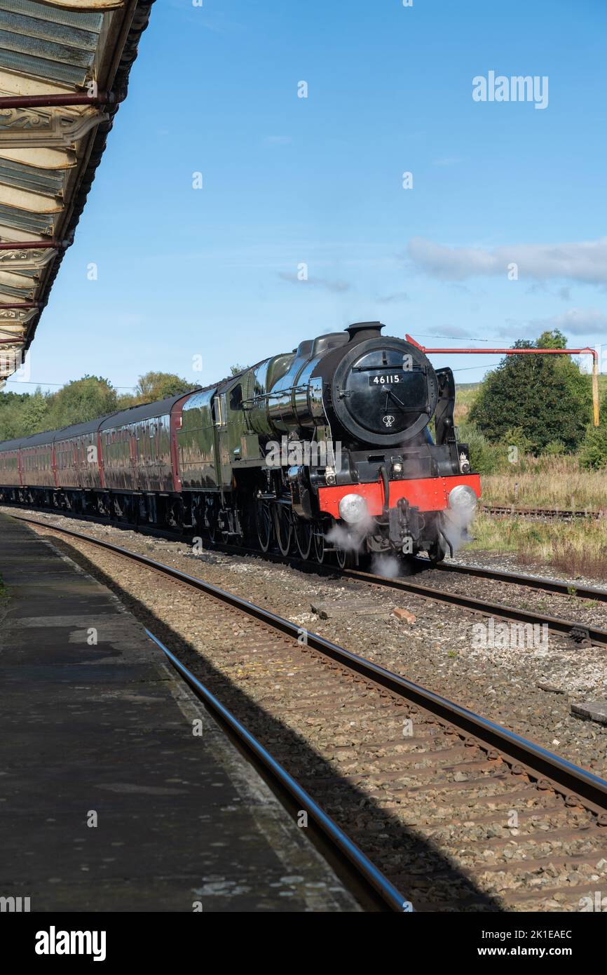 The LMS Royal Scot class 46115 Scots Guardsman at Hellifield station ...