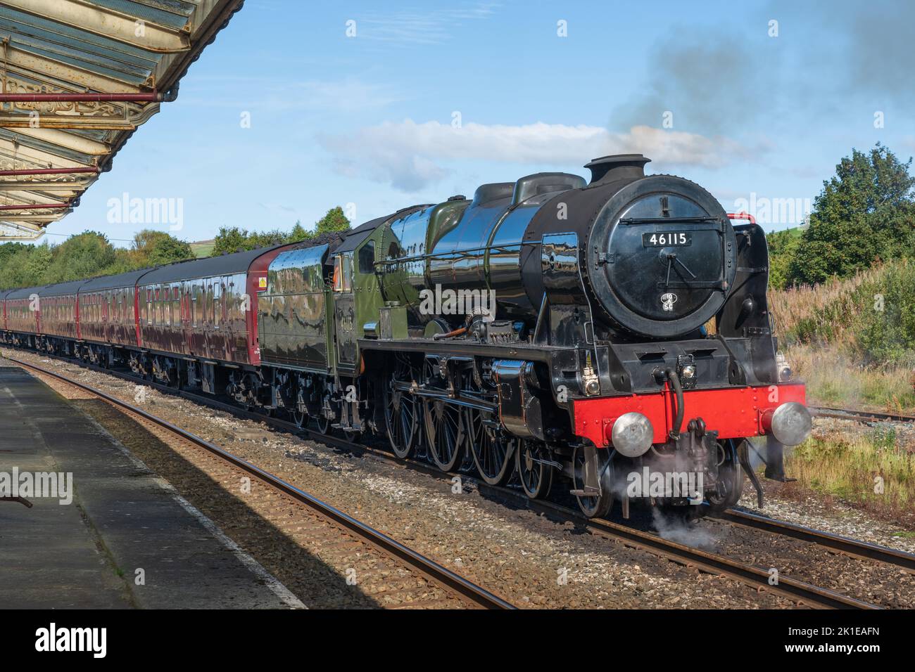 The LMS Royal Scot class 46115 Scots Guardsman at Hellifield station ...