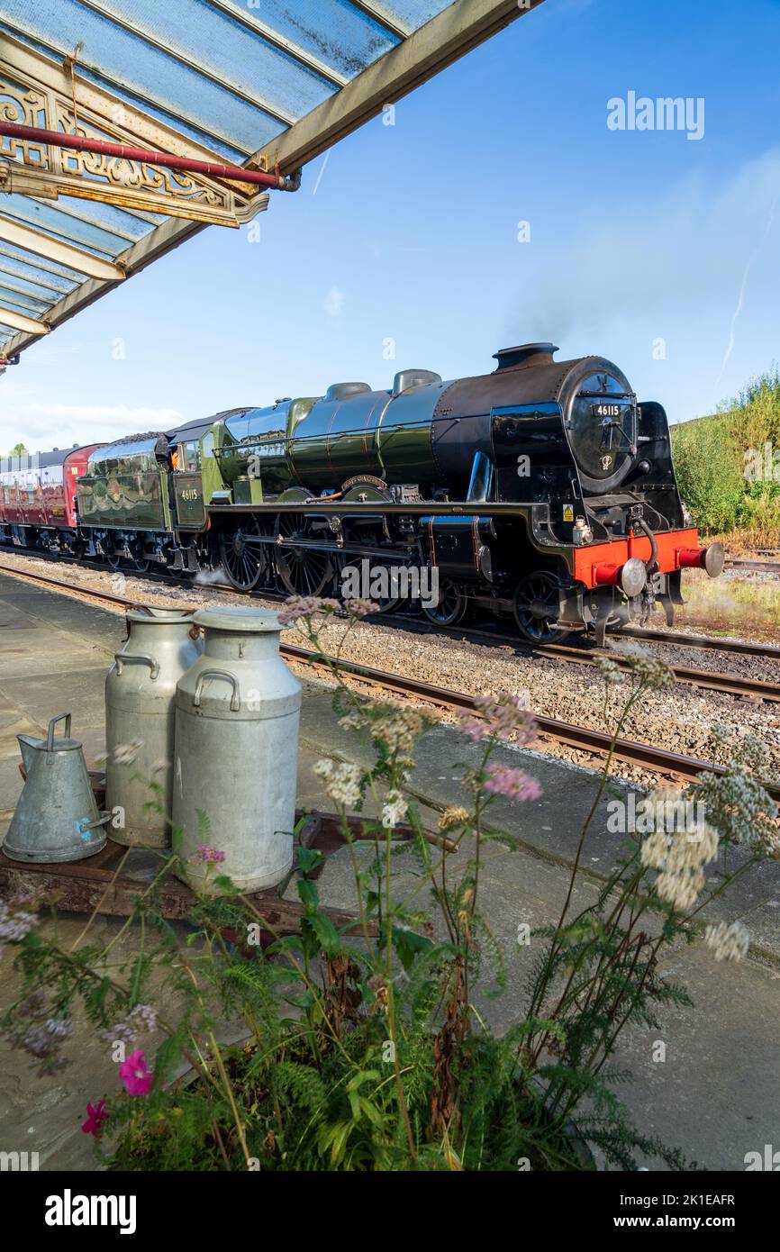 The LMS Royal Scot class 46115 Scots Guardsman at Hellifield station ...