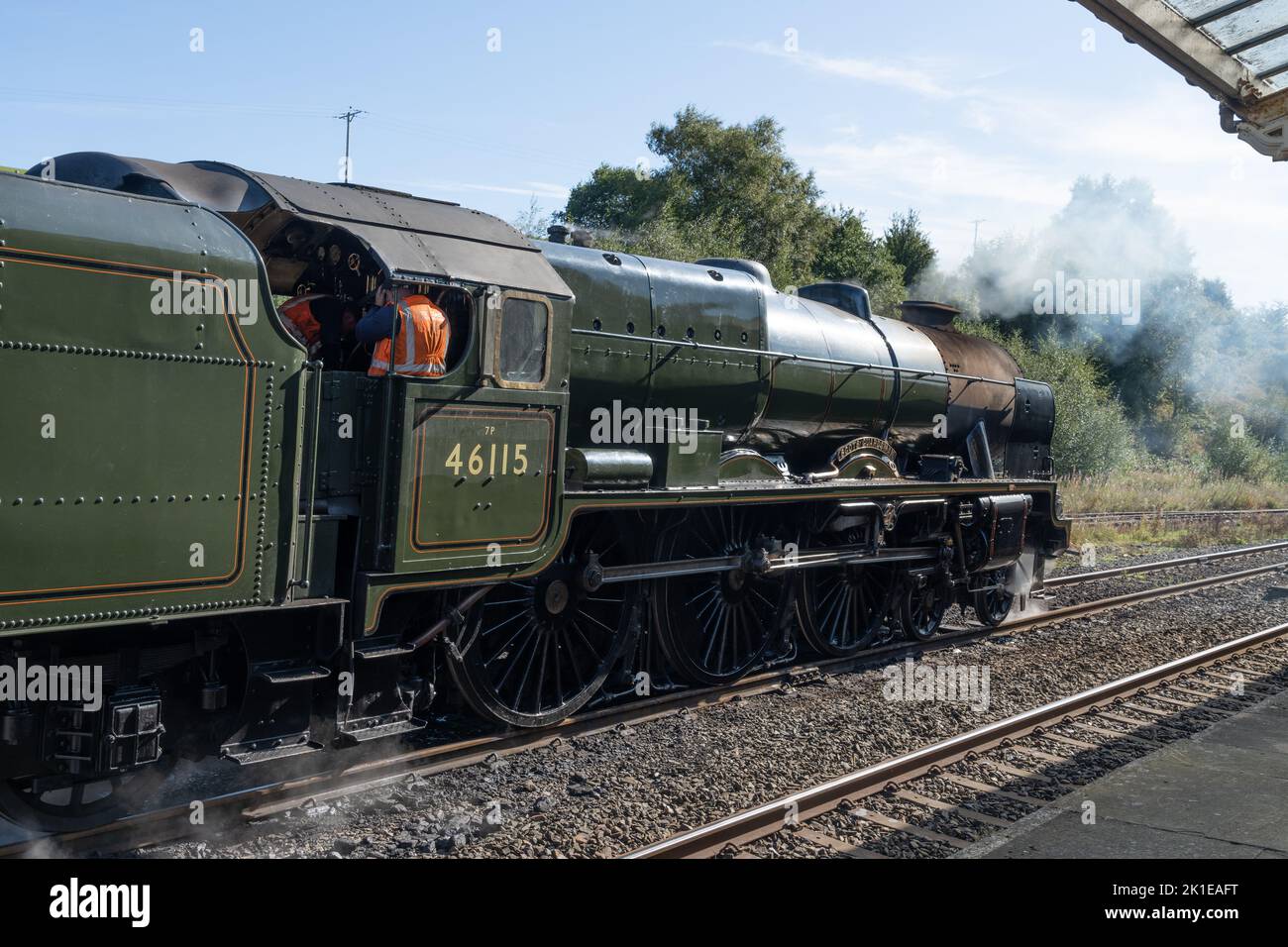 The LMS Royal Scot class 46115 Scots Guardsman at Hellifield station ...