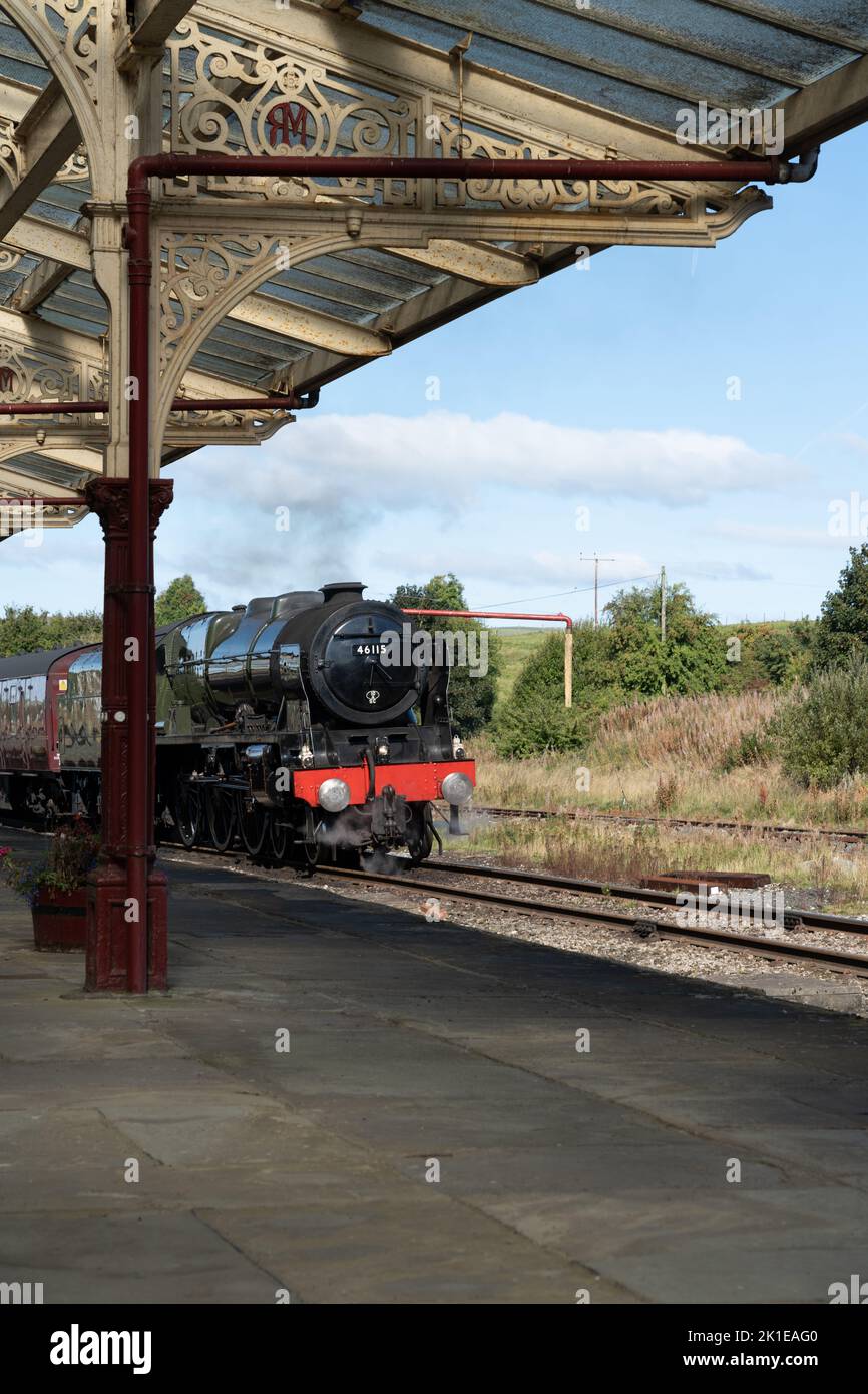 The LMS Royal Scot class 46115 Scots Guardsman at Hellifield station ...