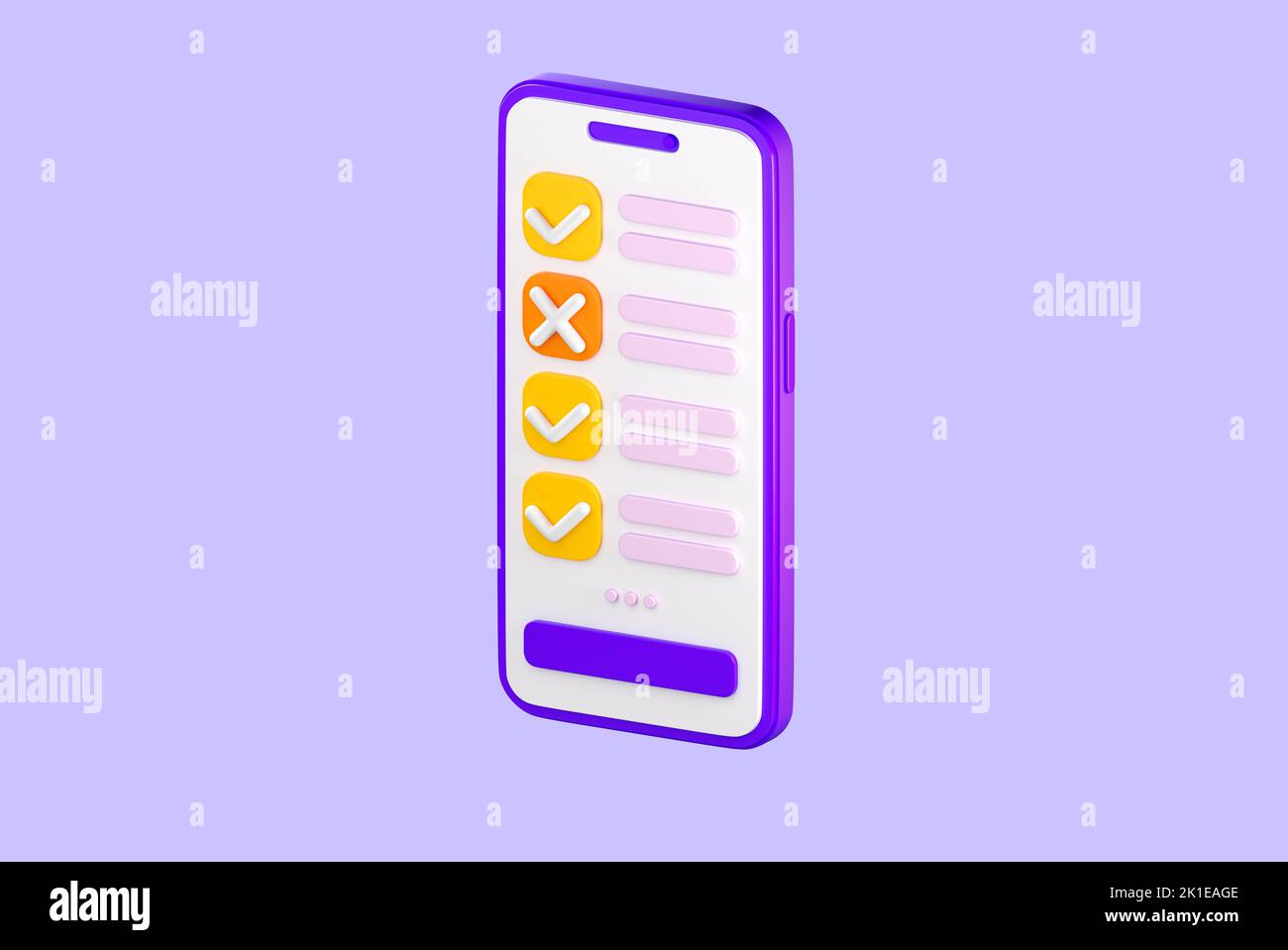 3d smartphone with checklist on the screen. Todo or tasks list, vote ...
