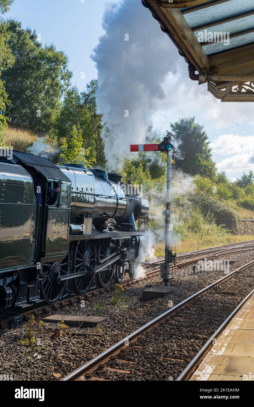 The LMS Royal Scot class 46115 Scots Guardsman at Hellifield station ...