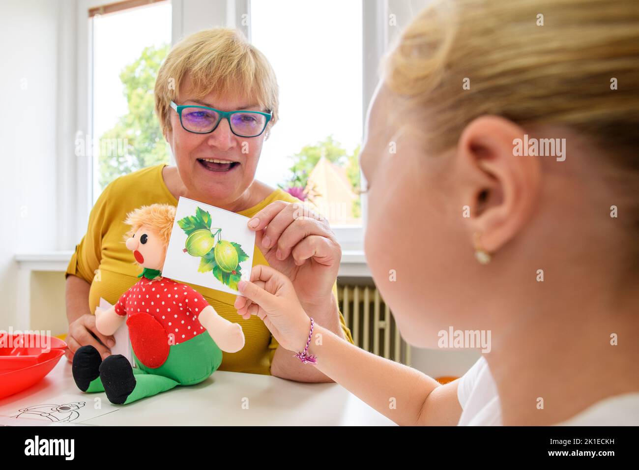 Children speech therapy concept. Preschooler practicing correct ...