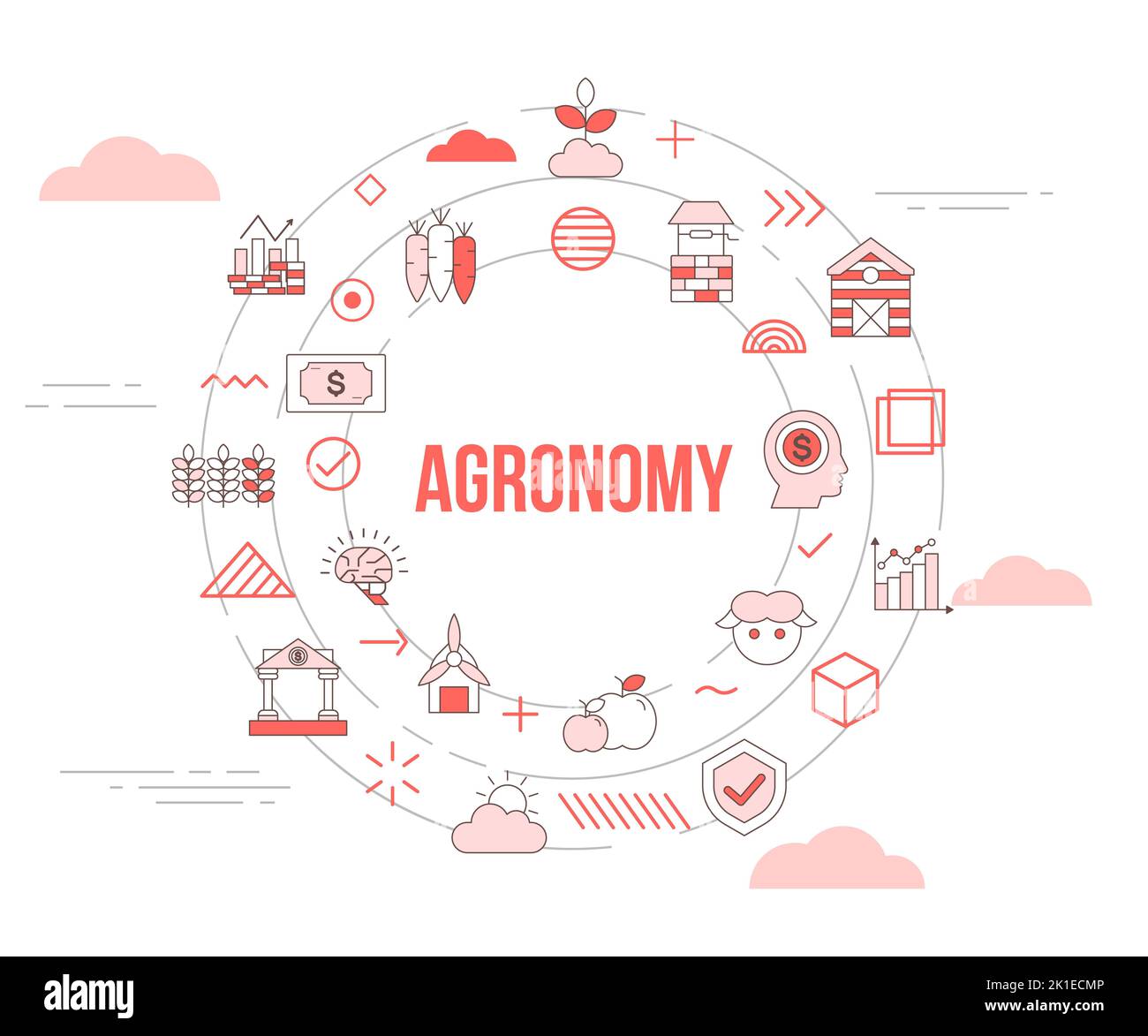 agronomy concept with icon set template banner and circle round shape ...