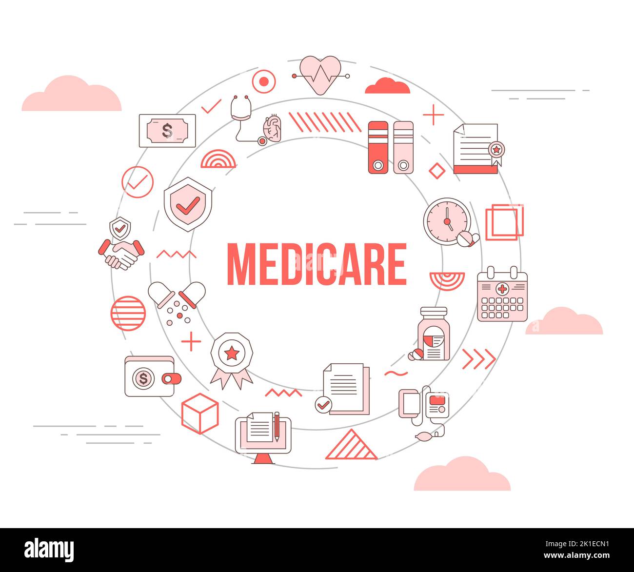 medicare concept with icon set template banner and circle round shape ...